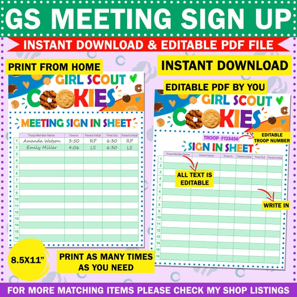Girl Scout Attendance Sheet - Etsy