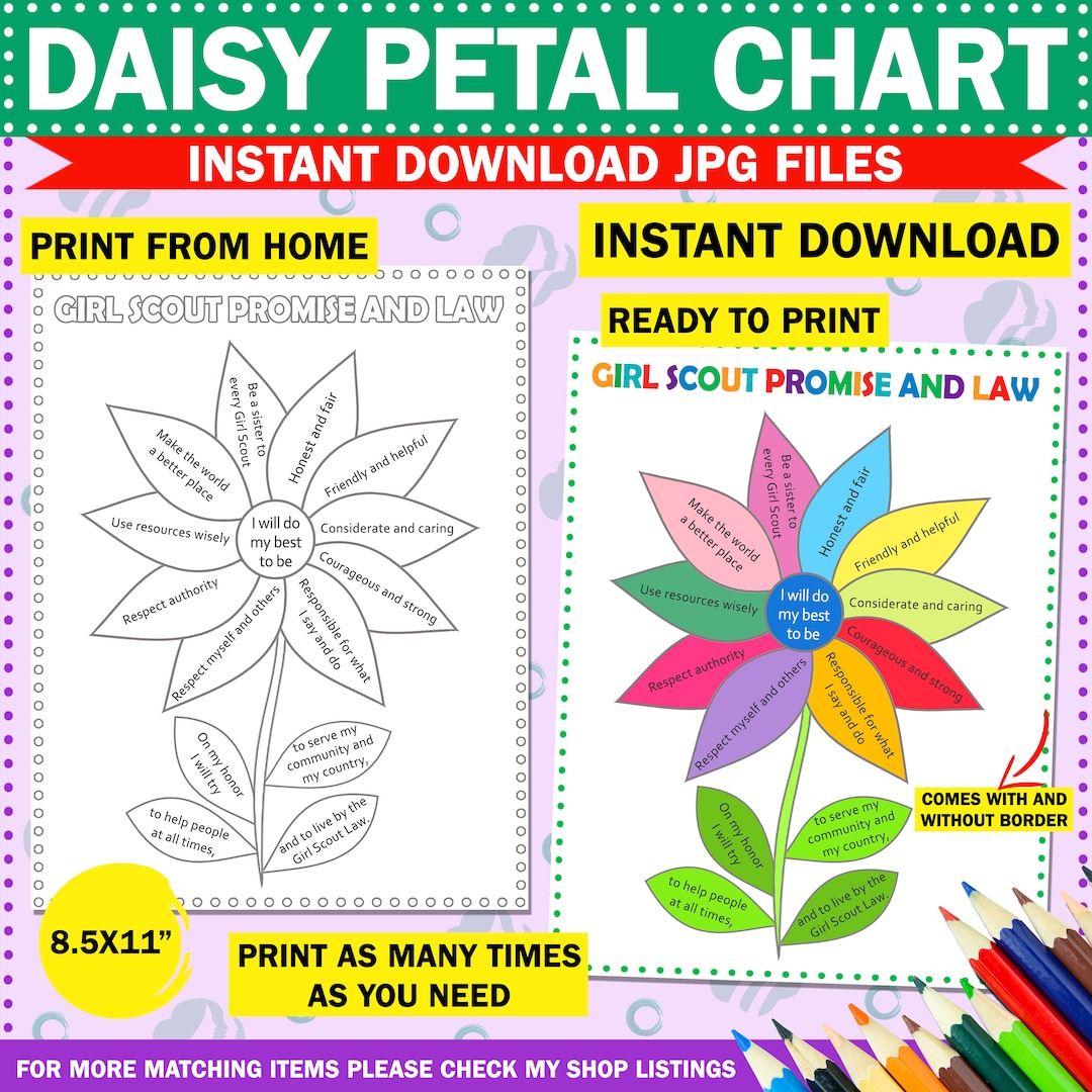 Girl Scout Promise & Law Daisy Petals Chart Coloring Page Troop Leader ...