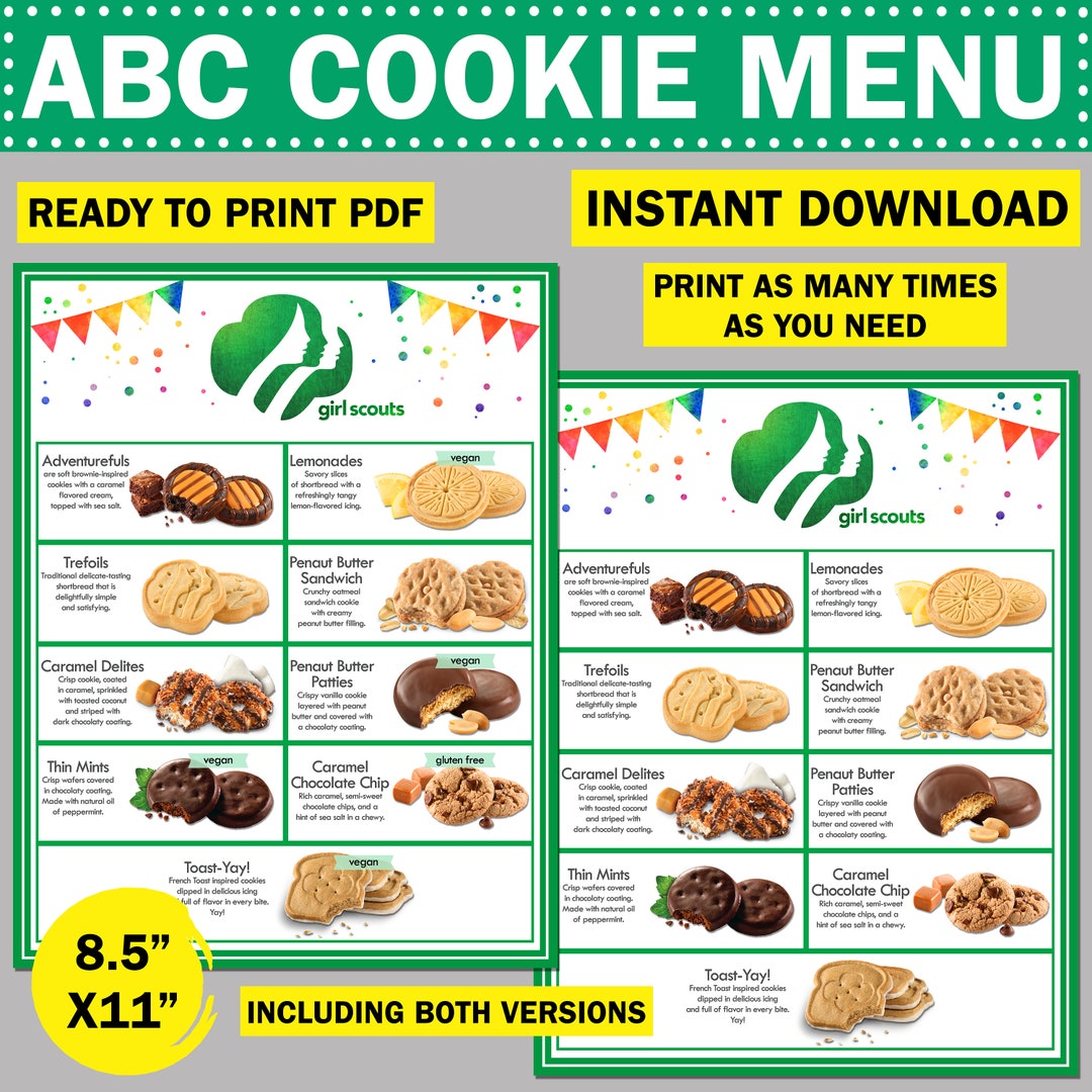 2024 ABC Girl Scout Cookie Menu Cookie Marketing Flyer - Etsy Canada