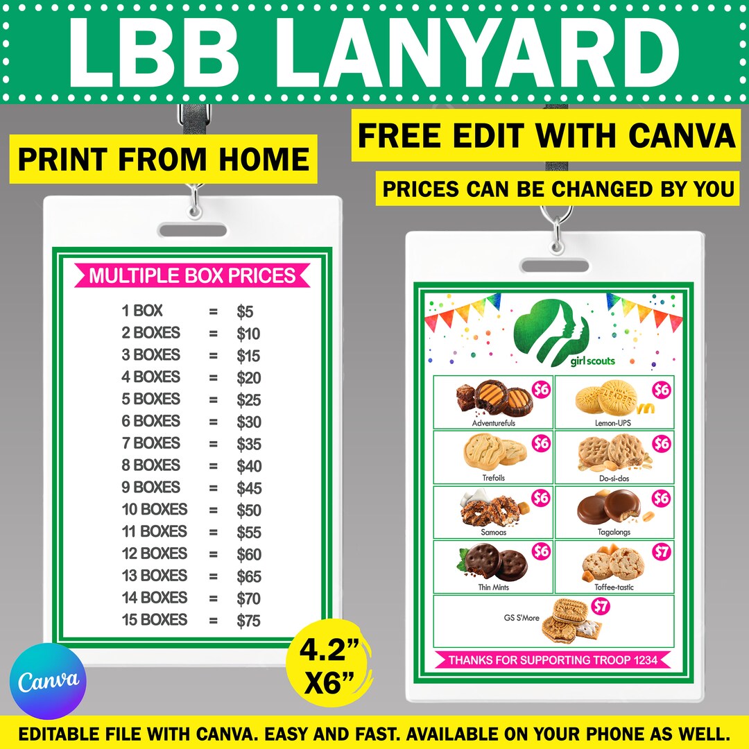 2024 LBB Girl Scout Cookie Menu Lanyard Box Price List Price Chart Mini ...