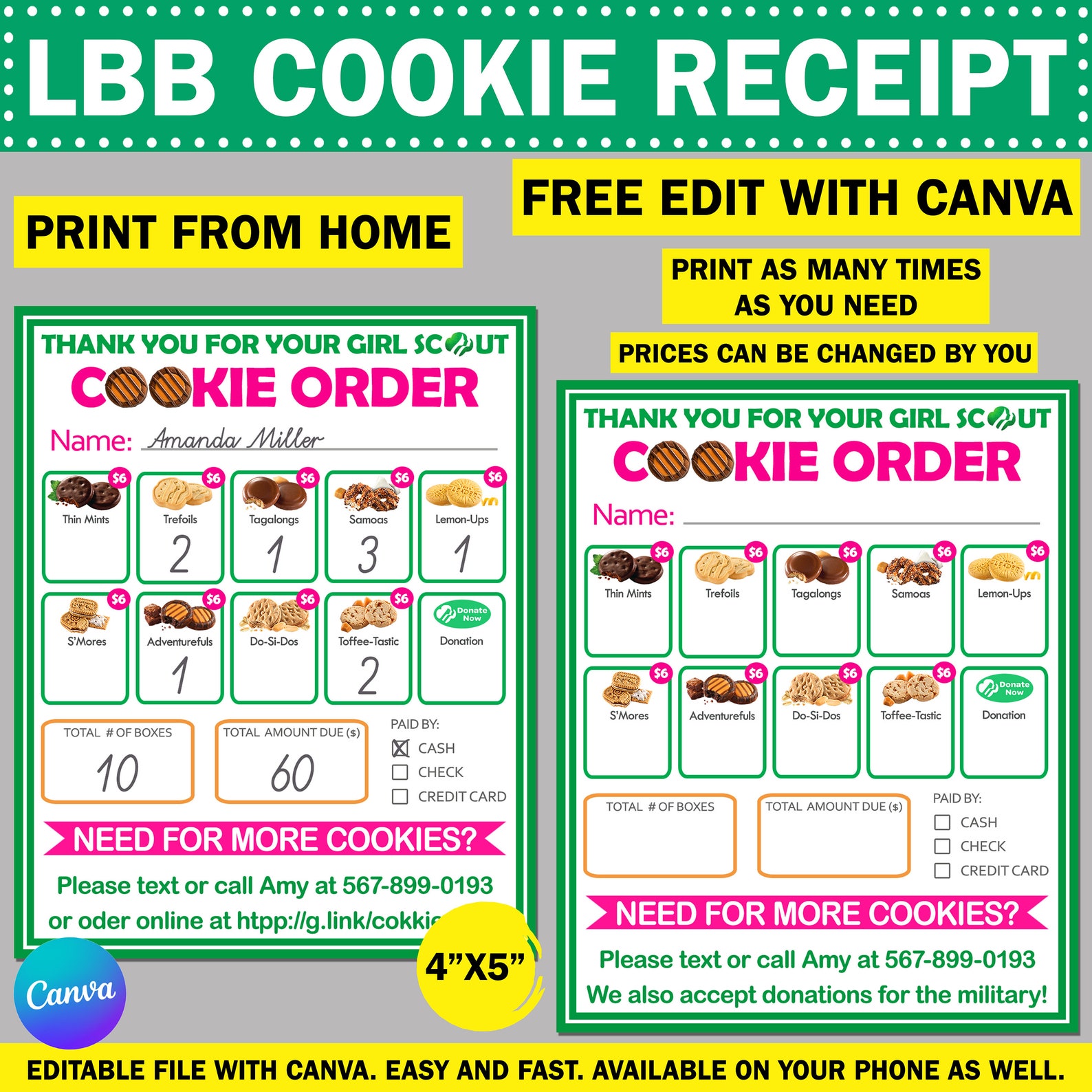 LBB Girl Scout Cookie Thank You Card Order Receipt 2024 Cookie Menu ...