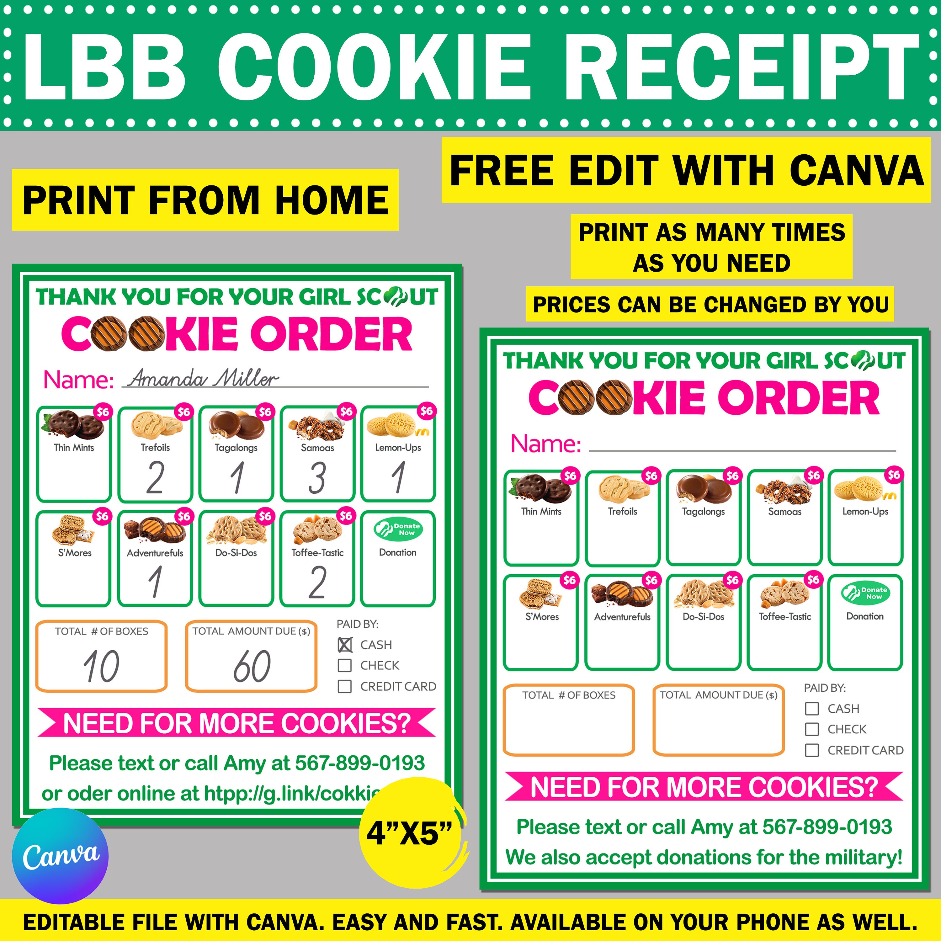 LBB Girl Scout Cookie Thank You Card Order Receipt 2024 Cookie Menu ...