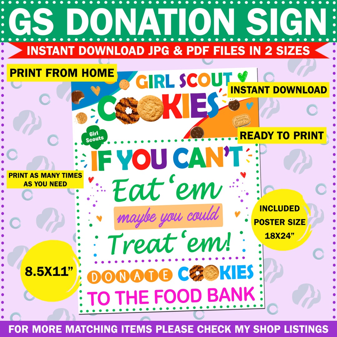 Girl Scout Donation Sign Donate Cookies to the Food Bank Troop Leader ...
