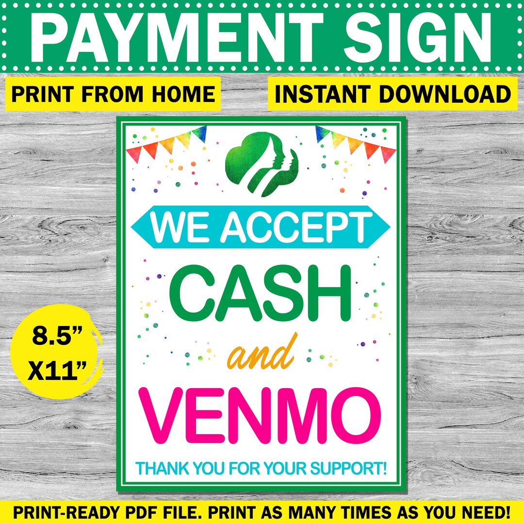 Girl Scout Cookie Booth Payment Accepted Sign Instant Digital Download ...