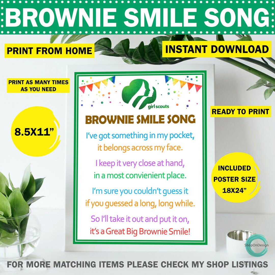 Girl Scout Brownie Smile Song Poster Word Lyric Sign Troop Leader ...