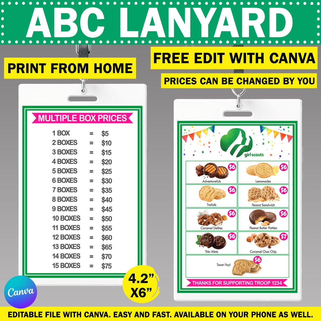 2024 ABC Girl Scout Cookie Menu Lanyard Box Price List Price Chart Mini ...
