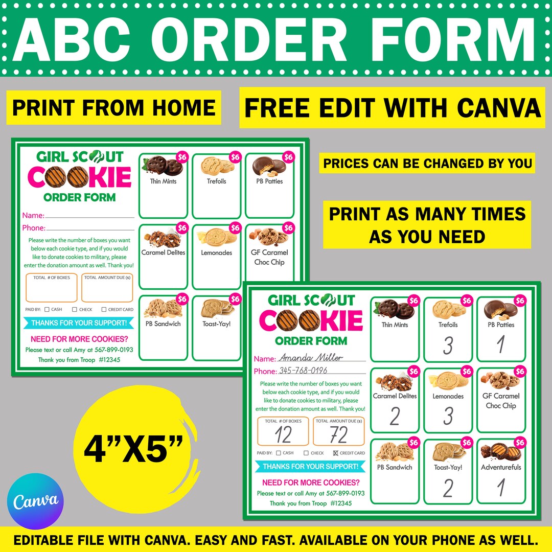 ABC Girl Scout Order Form Mini Order Form 2024 Cookie Menu Printable ...
