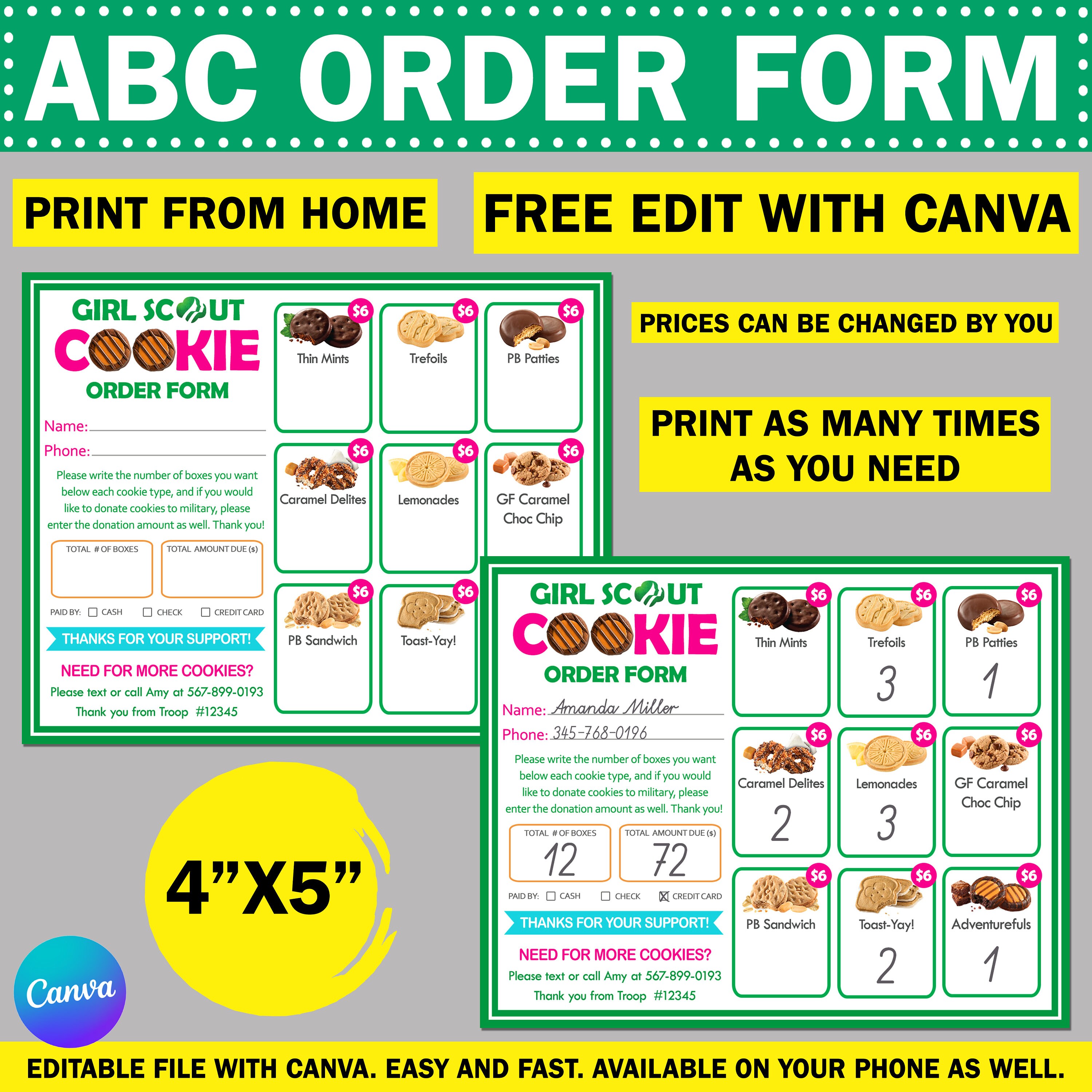 ABC Girl Scout Order Form Mini Order Form 2024 Cookie Menu Printable ...