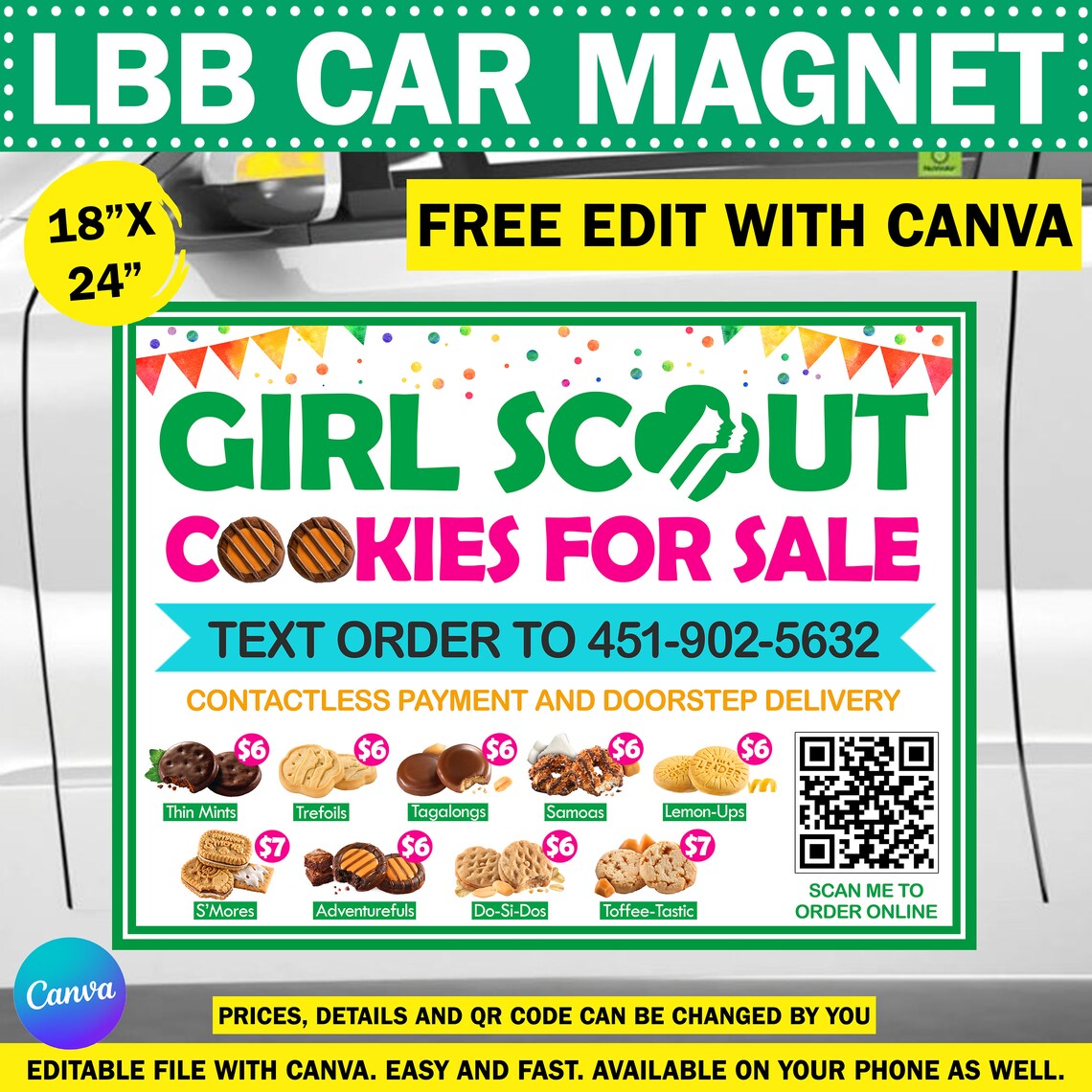 2024 LBB Girl Scout Car Magnet With QR Code 18x24 Cookie Menu DIY Sale ...