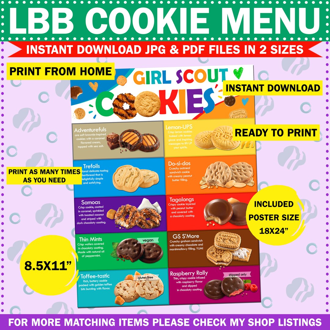 2024 LBB Girl Scout Cookie Menu Cookie Marketing Flyer Printable Cookie ...