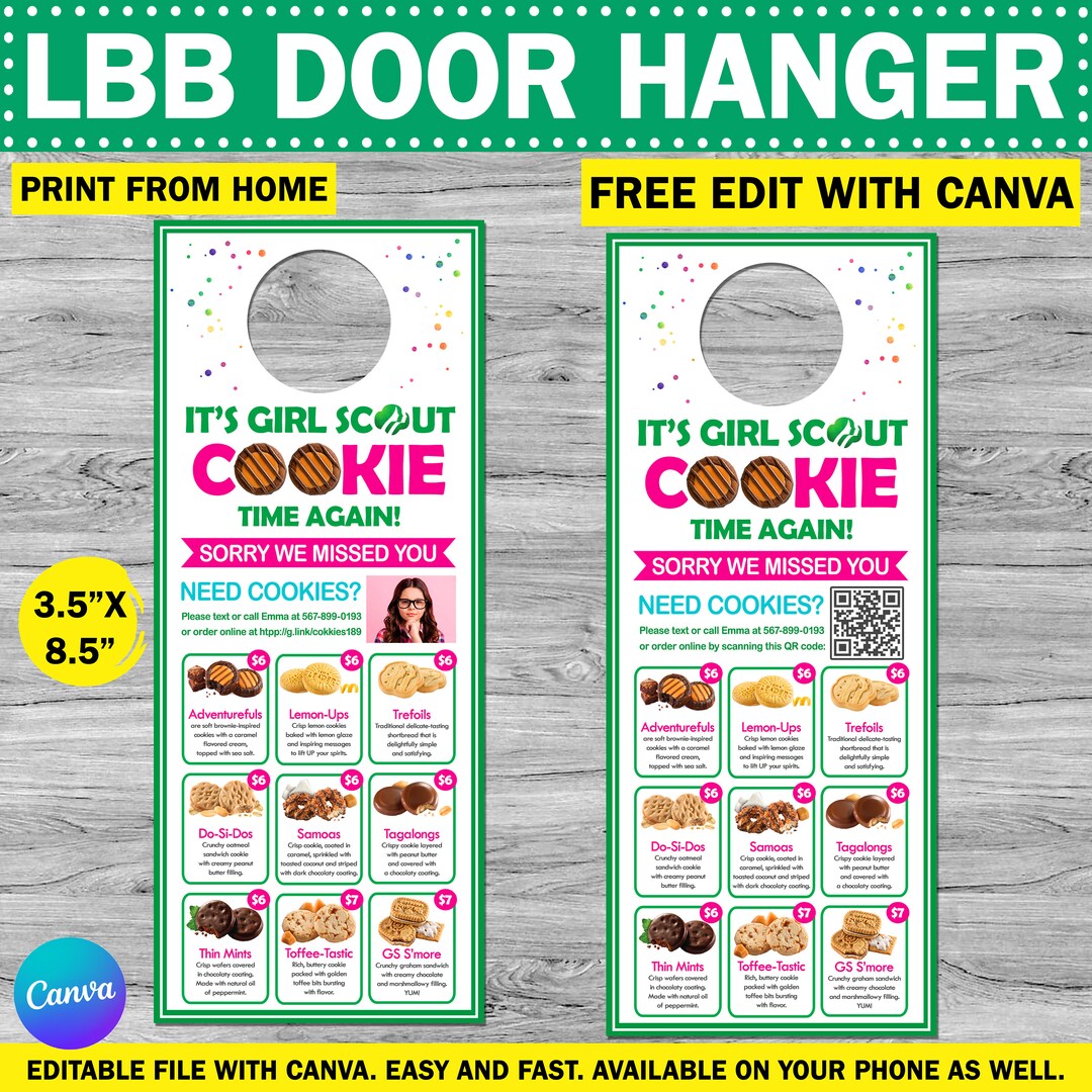 2024 LBB Girl Scout Door Hanger Price List Menu With QR Code, Photo Printable Order Form ...