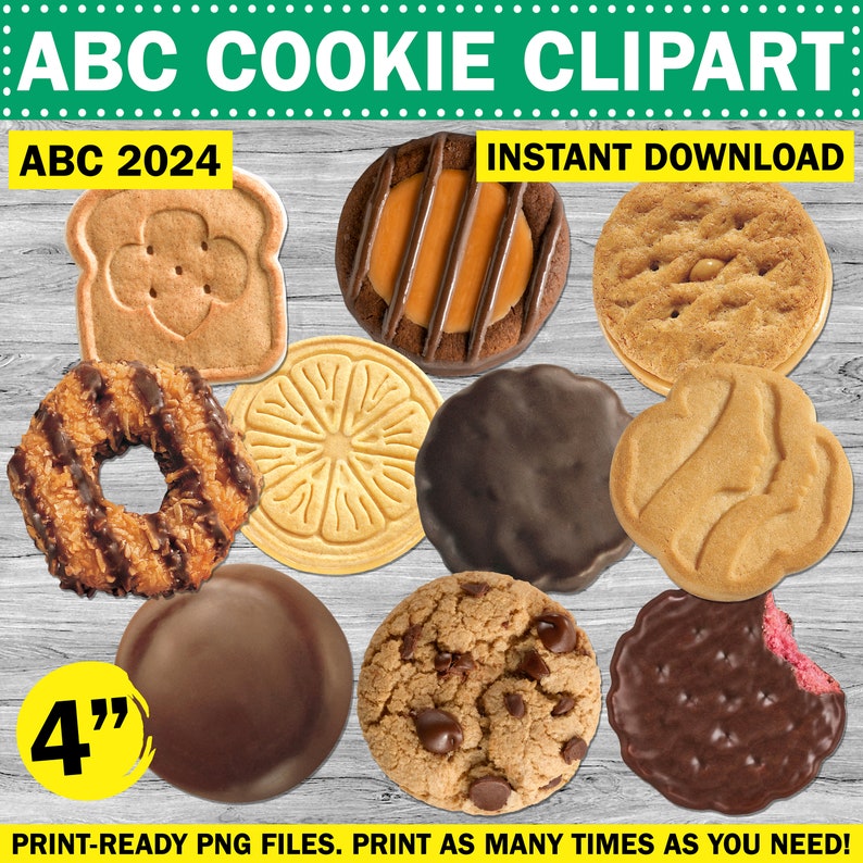 2024 Girl Scout Cookie Clip Art ABC Printable Cookie Booth Decoration ...