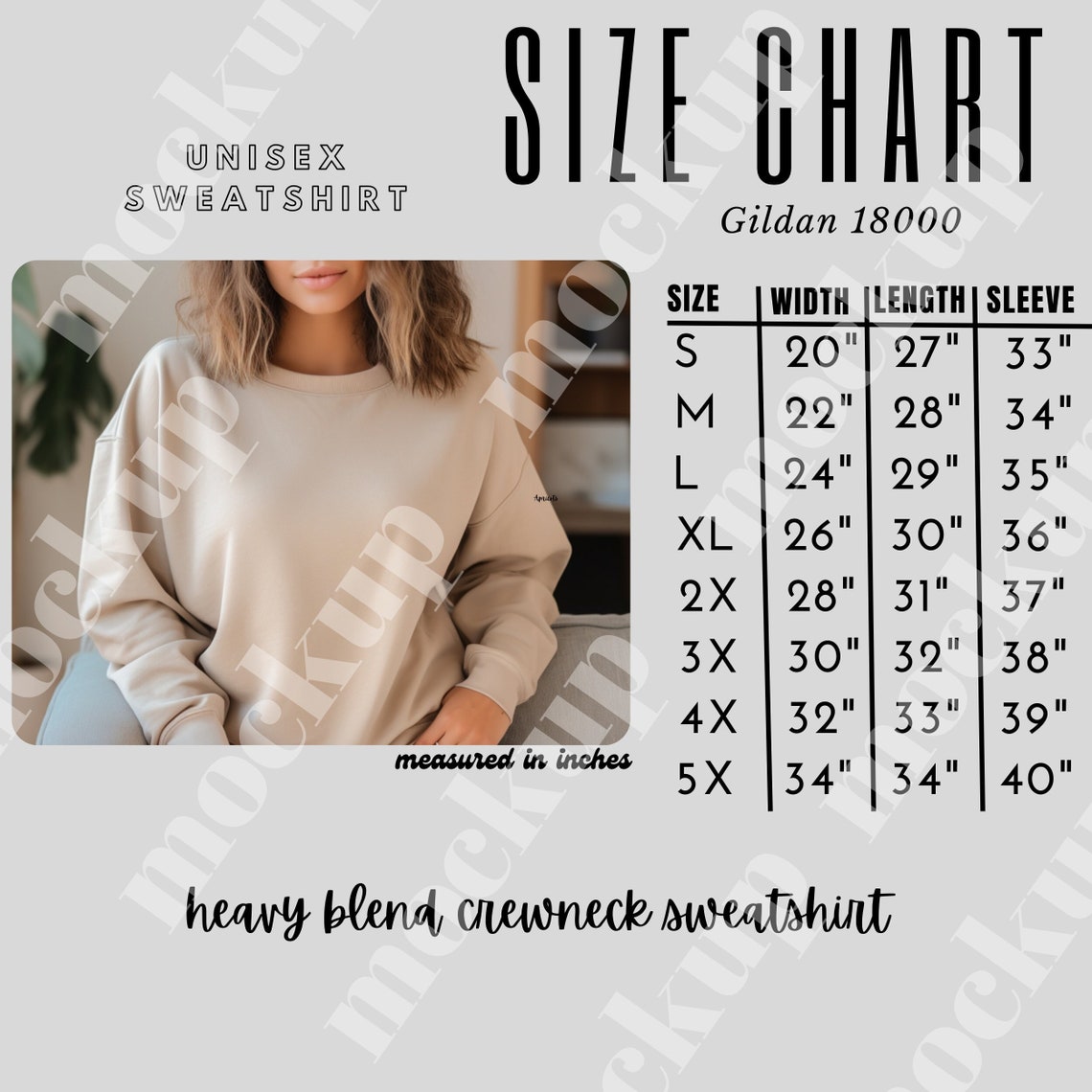 Gildan 18000 Size Chart G180 Crewneck Mockup Gildan Sweatshirt Size ...