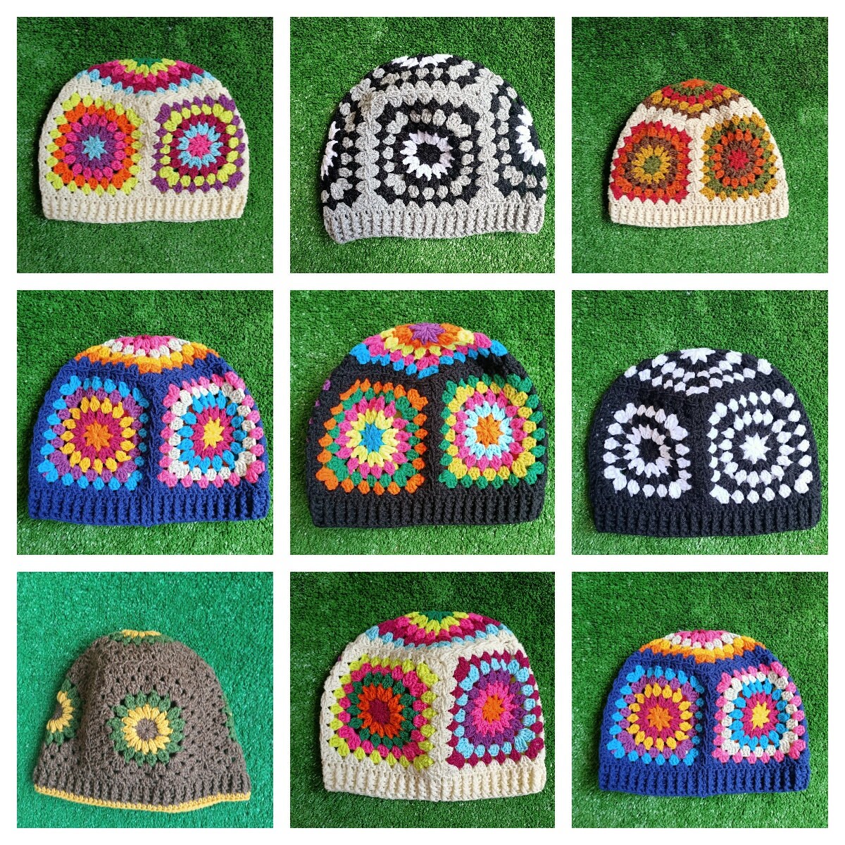 White Granny Square Beanie, Crochet Fashion Beanie, Handknit Beanie ...