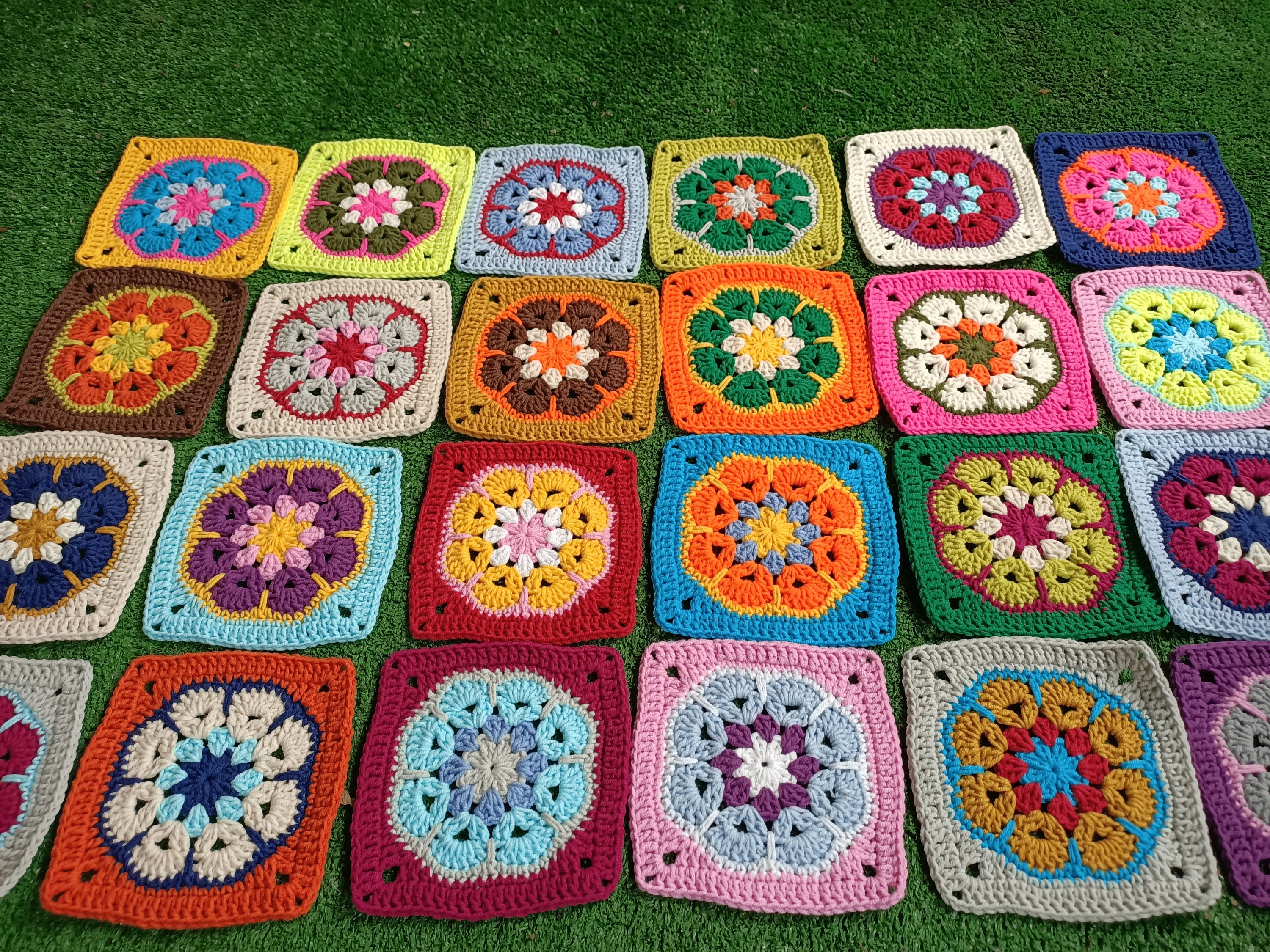 24 African Violet Multicolored Granny Square Set, Crocheted Afgan ...