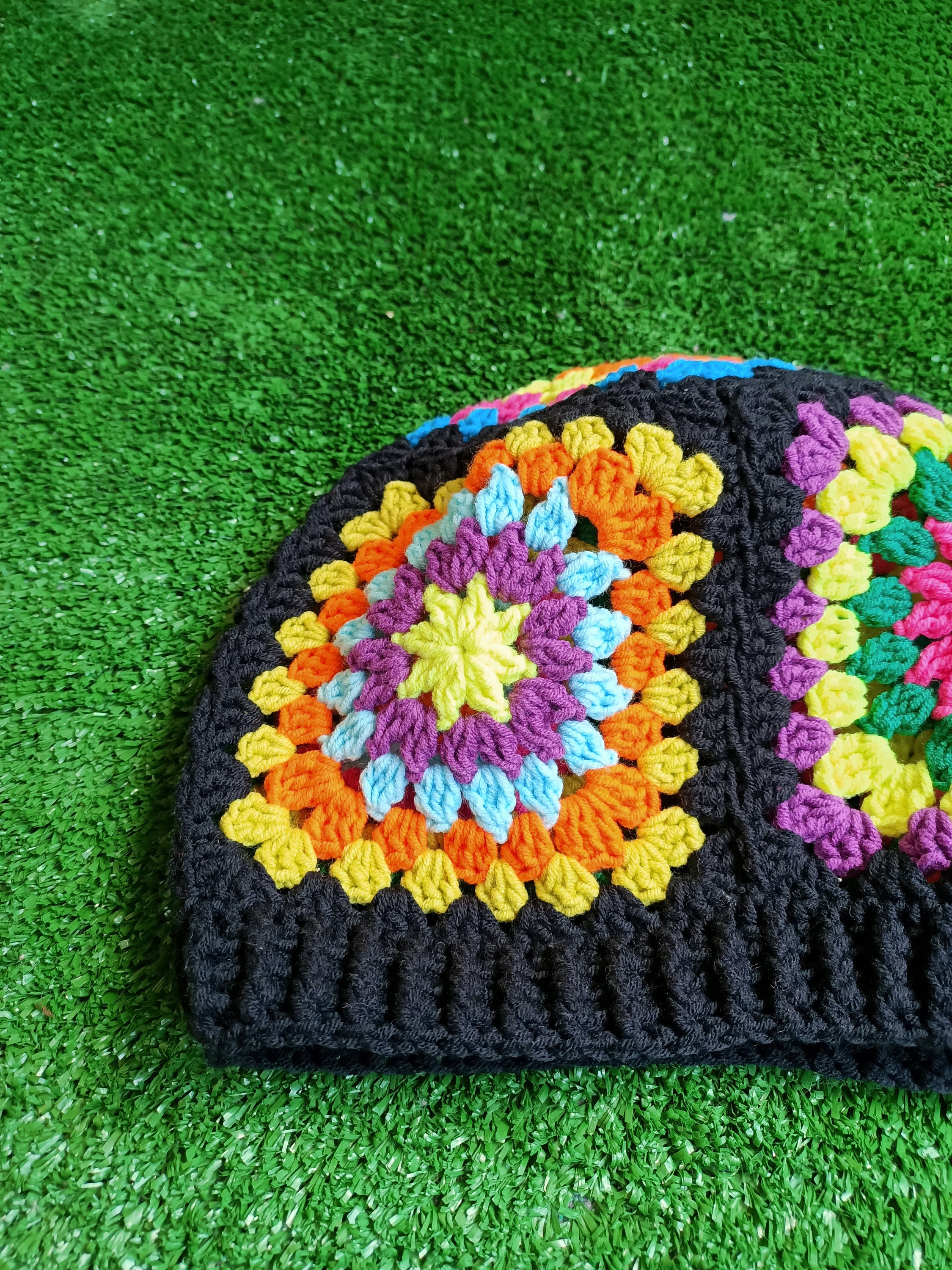 Granny Square Beanie, Crochet Fashion Beanie, Handknit Beanie, Knitted ...