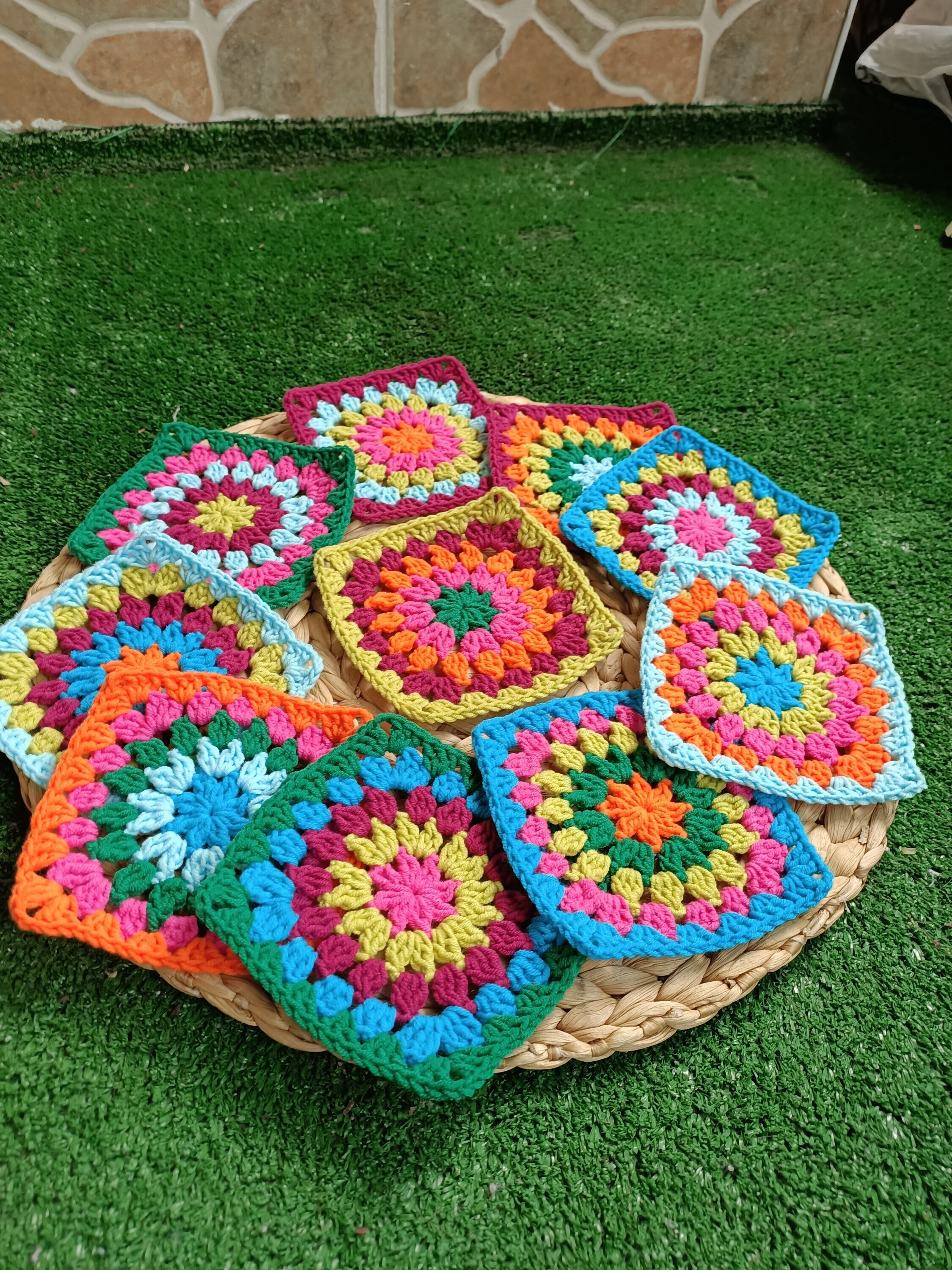 20 Multicolored Granny Square Kit, Crocheted Granny Squares, Crochet ...
