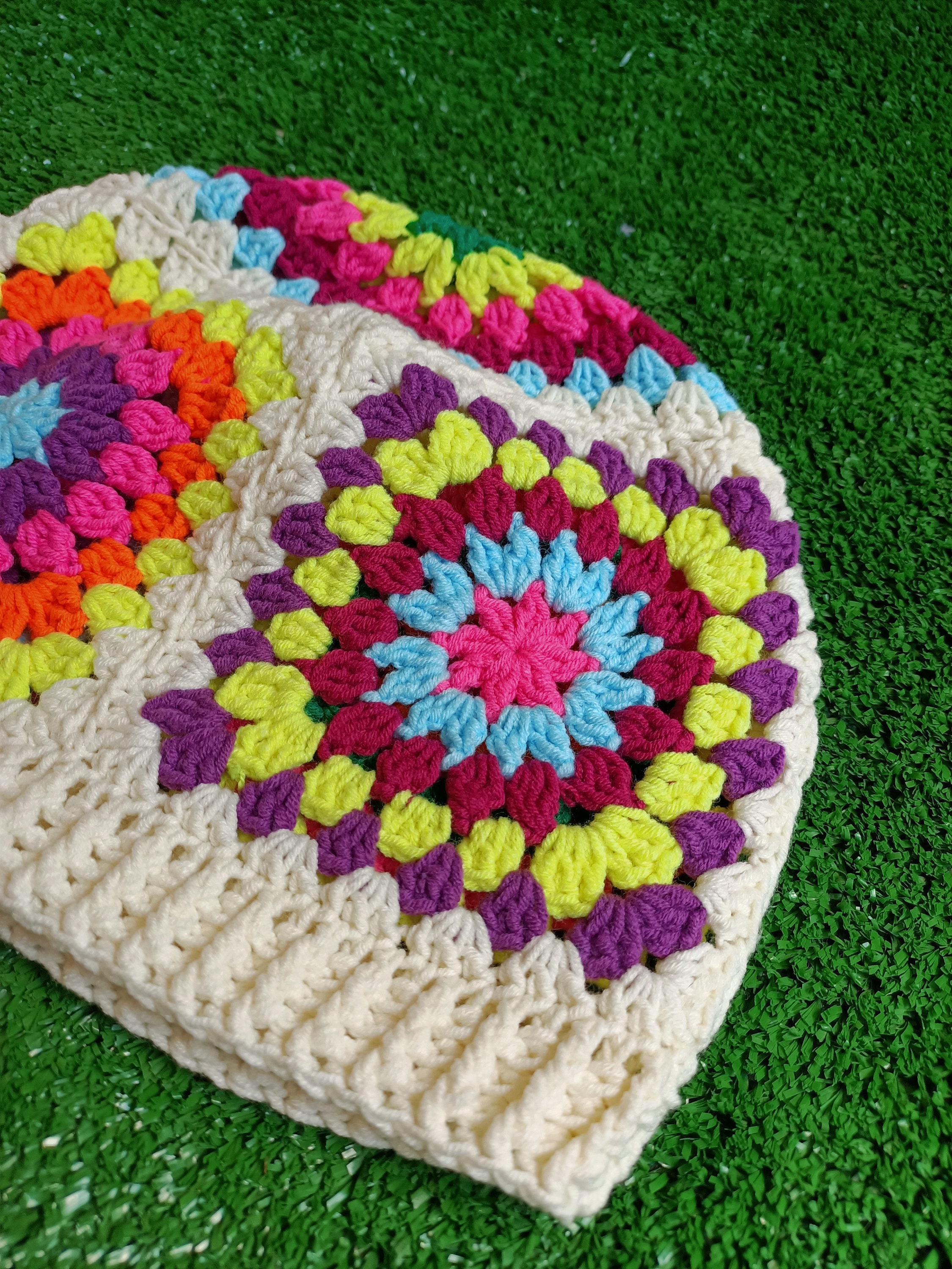 White Granny Square Beanie, Crochet Fashion Beanie, Handknit Beanie ...