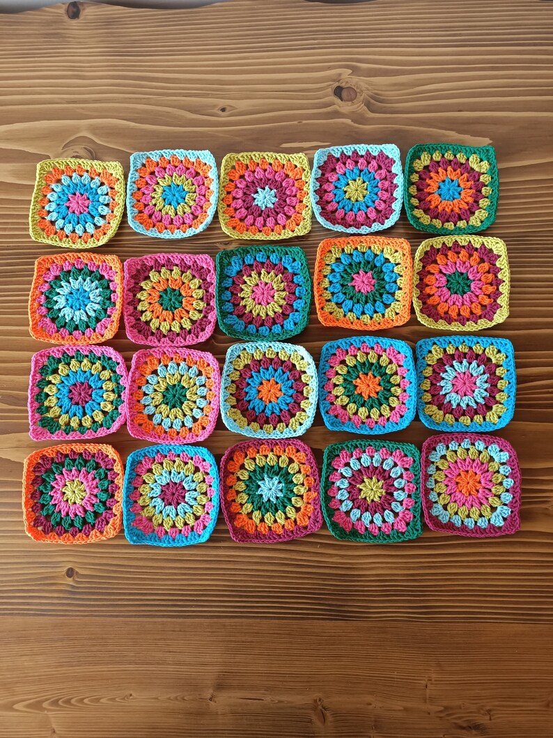 20 Multicolored Granny Square Kit Crocheted Granny Squares - Etsy