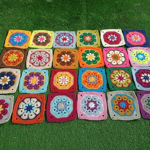 24 African Violet Multicolored Granny Square Set, Crocheted Afgan ...
