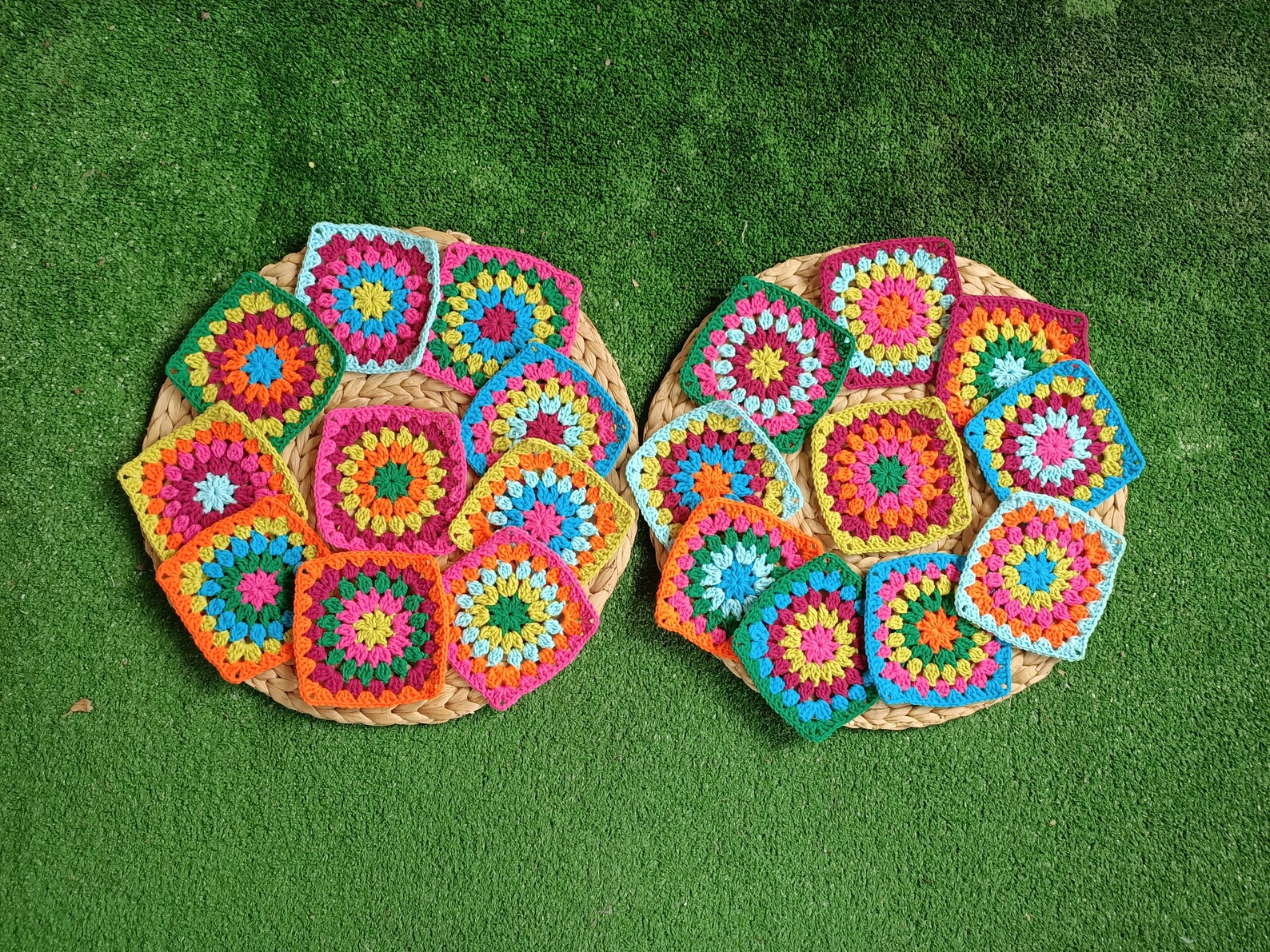 20 Multicolored Granny Square Kit, Crocheted Granny Squares, Crochet ...