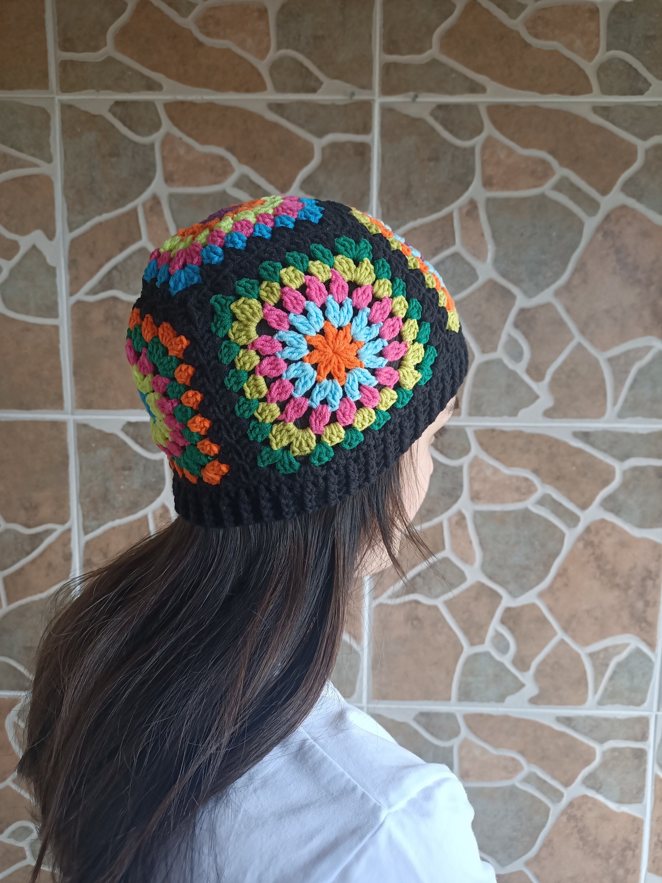 Granny Square Beanie, Crochet Fashion Beanie, Handknit Beanie, Knitted ...