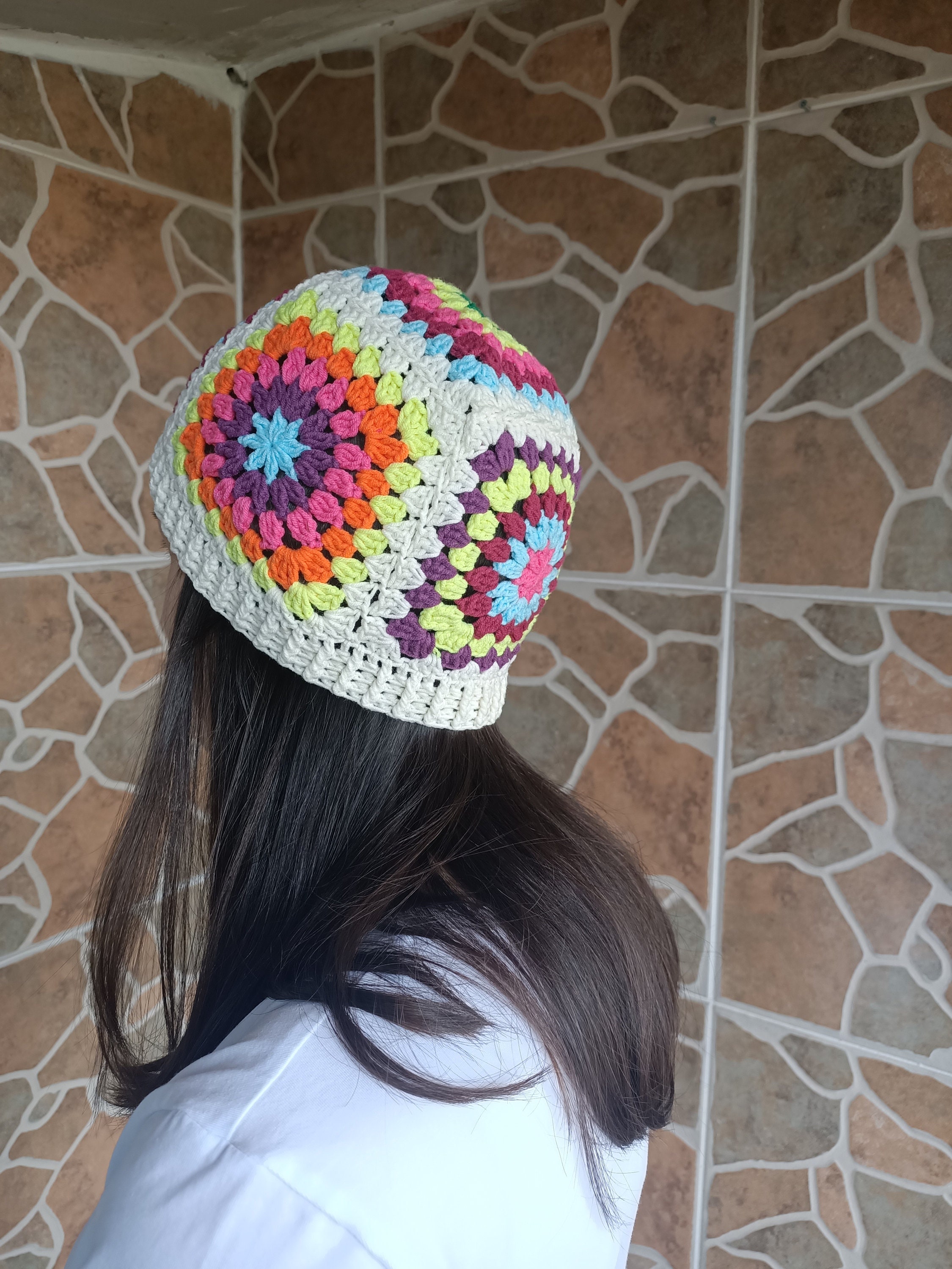 White Granny Square Beanie, Crochet Fashion Beanie, Handknit Beanie ...
