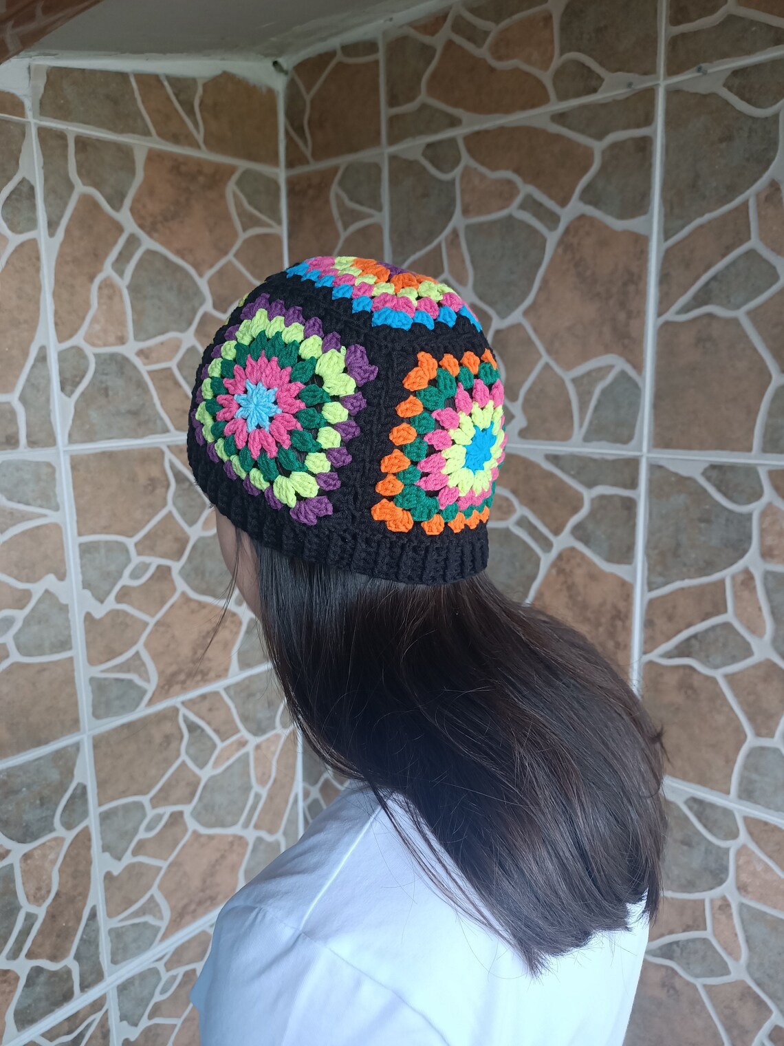 Granny Square Beanie, Crochet Fashion Beanie, Handknit Beanie, Knitted ...