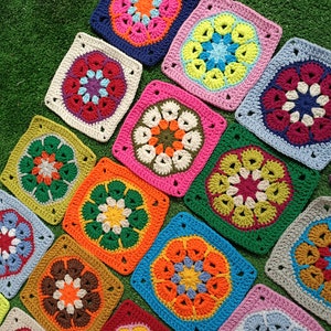 24 African Violet Multicolored Granny Square Set, Crocheted Afgan ...