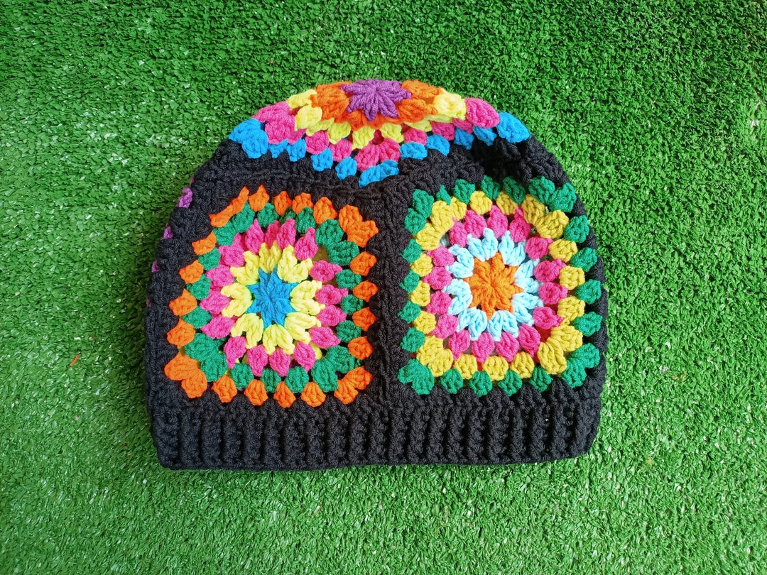 Granny Square Beanie, Crochet Fashion Beanie, Handknit Beanie, Knitted ...