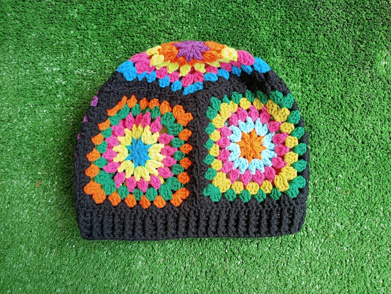 Granny Square Beanie, Crochet Fashion Beanie, Handknit Beanie, Knitted ...