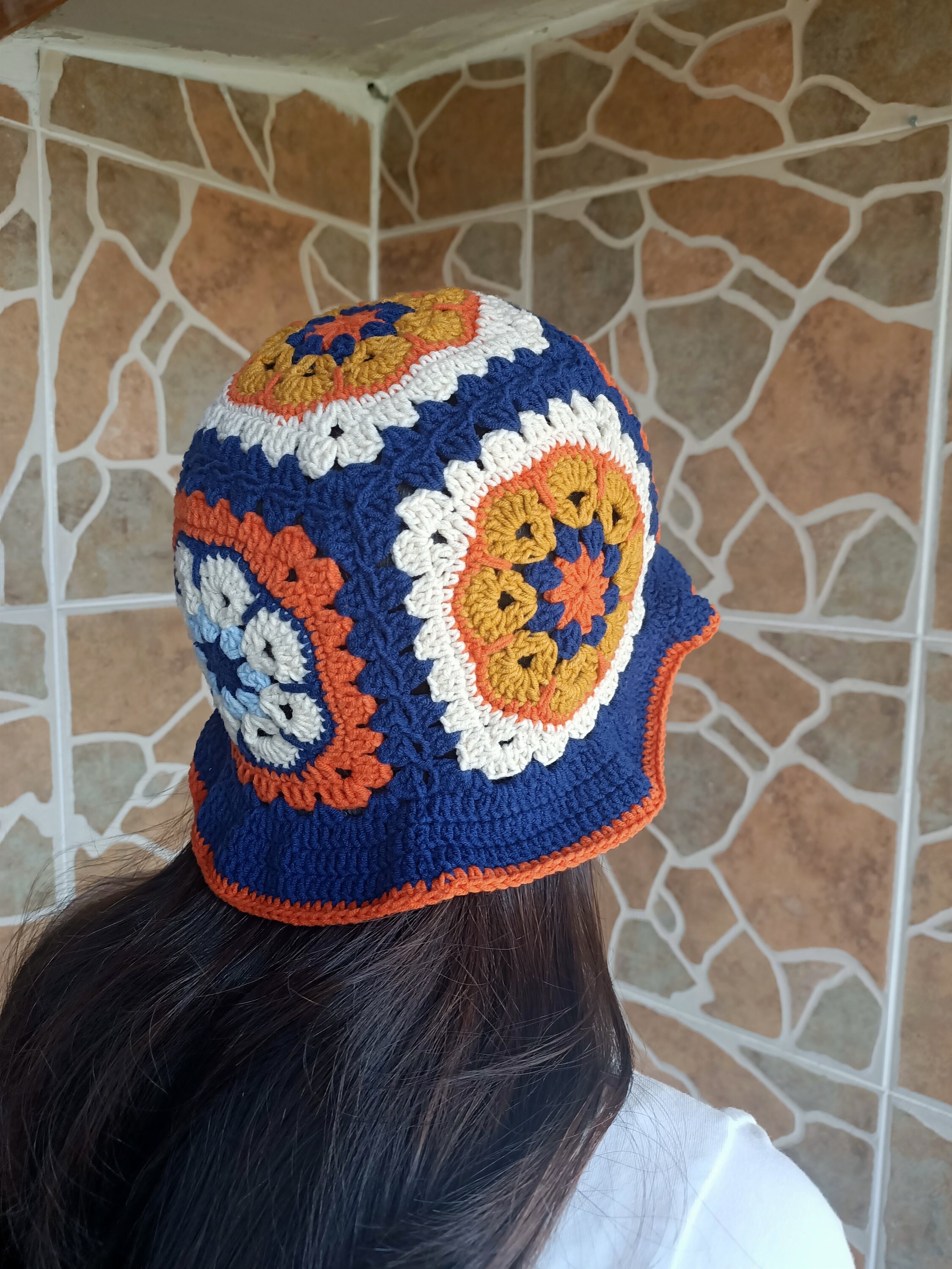 Granny Square Hat Colorful Crochet Bucket Hat Summer Knit - Etsy