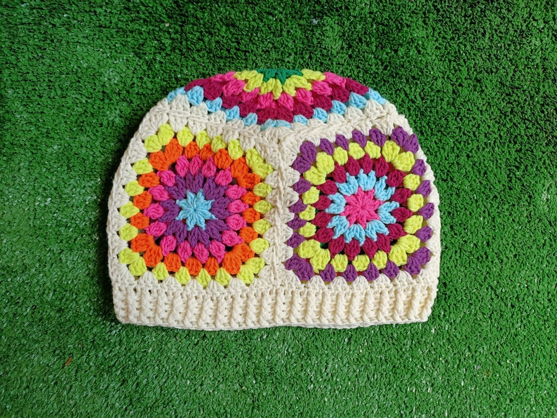 White Granny Square Beanie, Crochet Fashion Beanie, Handknit Beanie ...