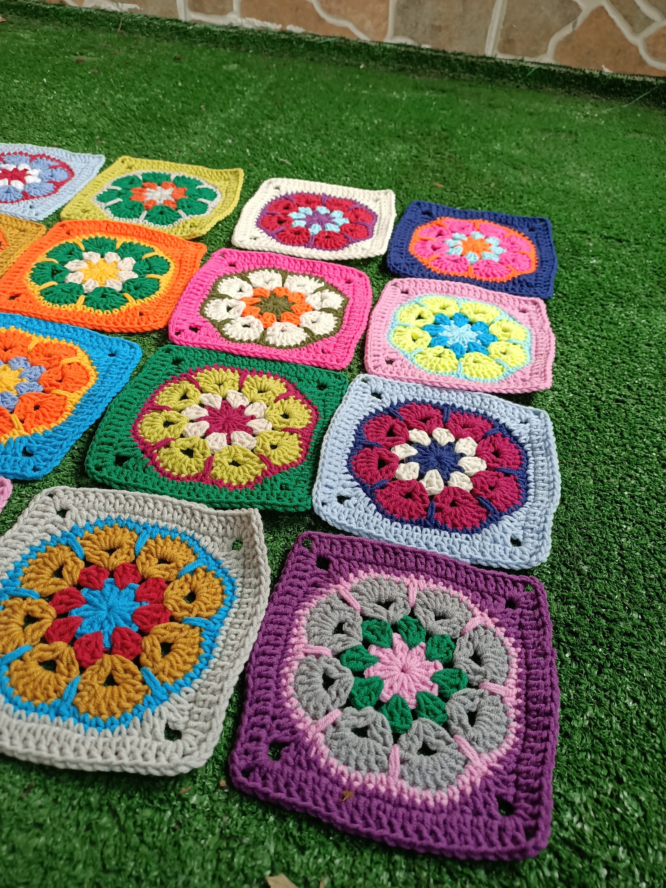 24 African Violet Multicolored Granny Square Set, Crocheted Afgan ...