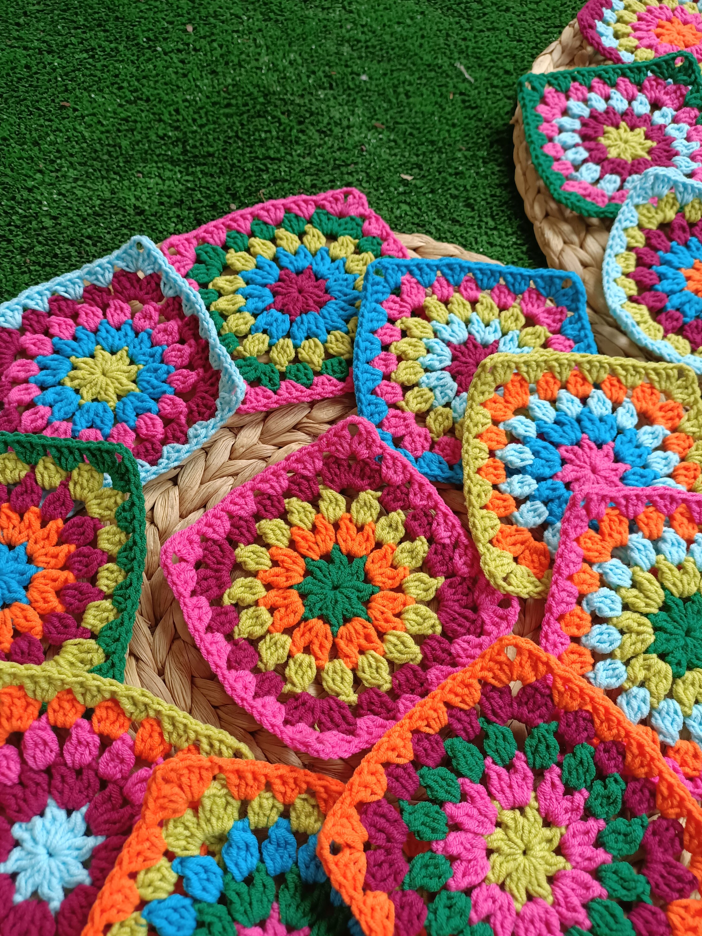 20 Multicolored Granny Square Kit, Crocheted Granny Squares, Crochet ...
