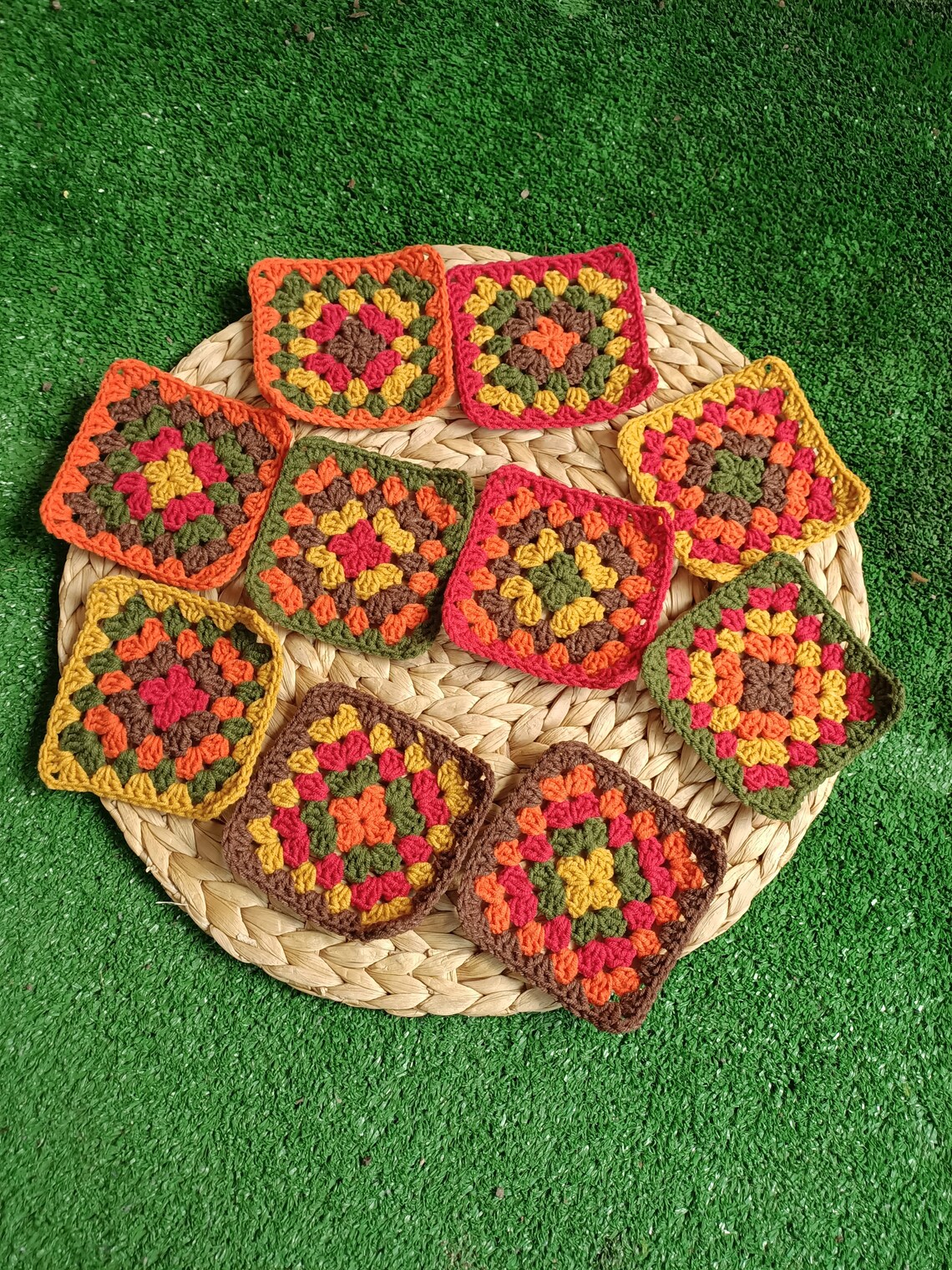 20 Multicolored Granny Square Kit, Crocheted Granny Squares, Crochet ...