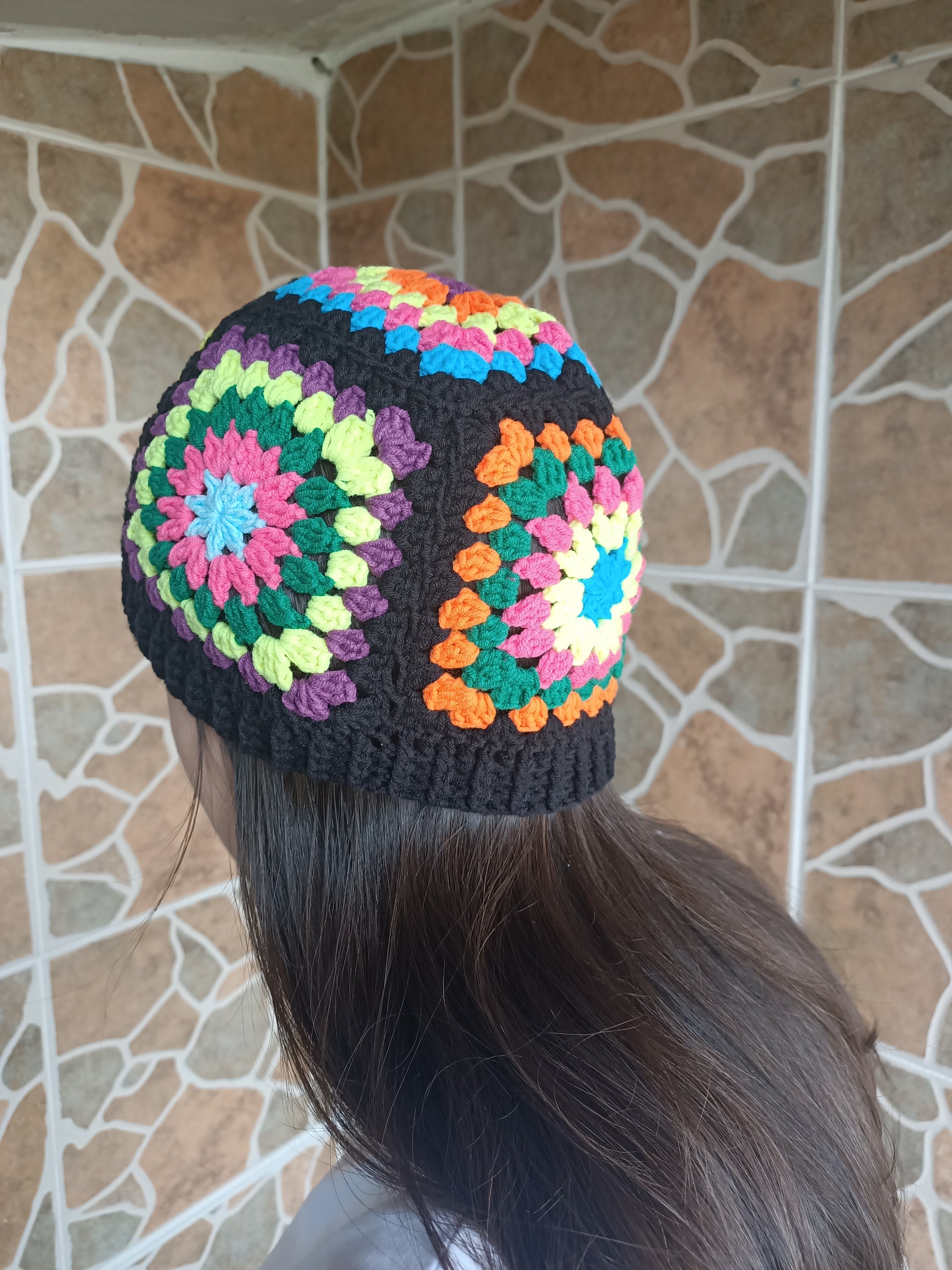 Granny Square Beanie, Crochet Fashion Beanie, Handknit Beanie, Knitted ...