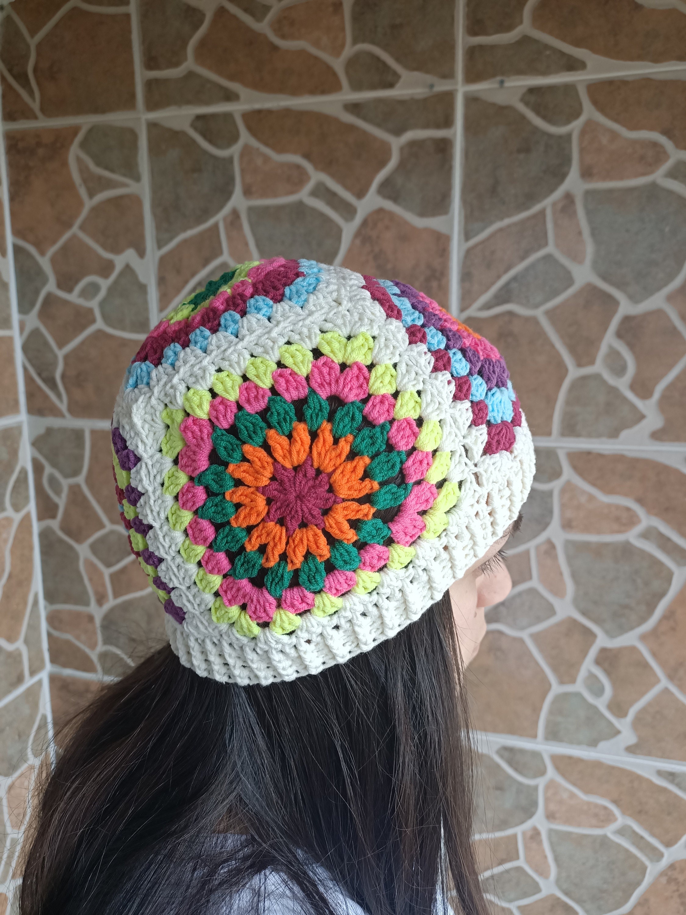 White Granny Square Beanie, Crochet Fashion Beanie, Handknit Beanie ...