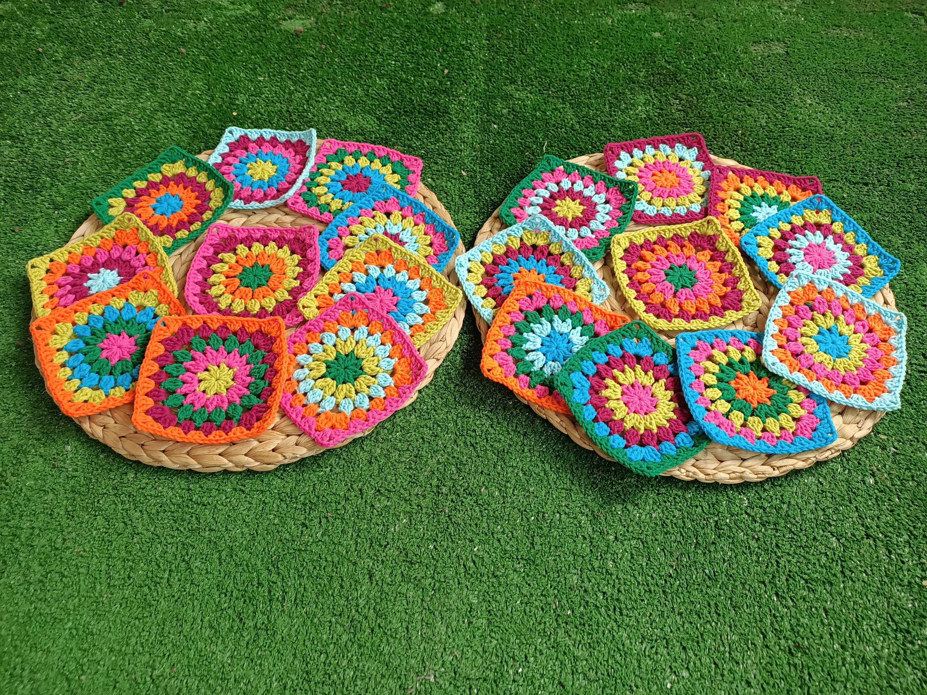 20 Multicolored Granny Square Kit, Crocheted Granny Squares, Crochet ...