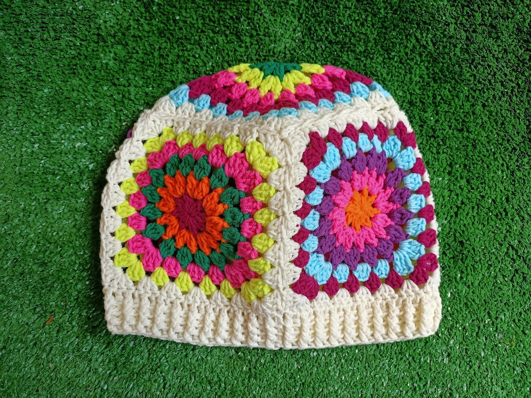 White Granny Square Beanie, Crochet Fashion Beanie, Handknit Beanie ...
