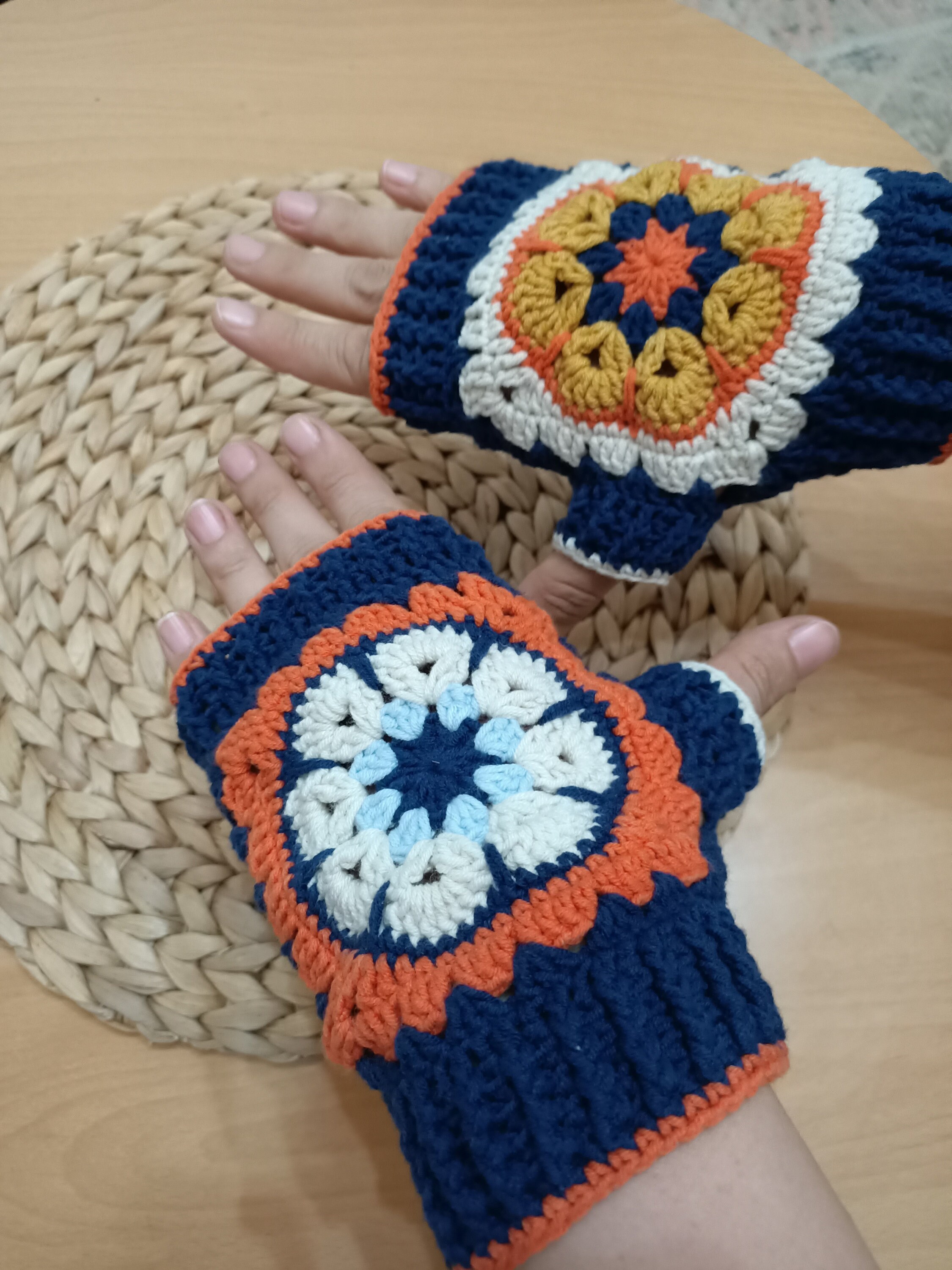 Crochet Granny Square Fingerless Gloves, Handmade Gloves, Crochet ...