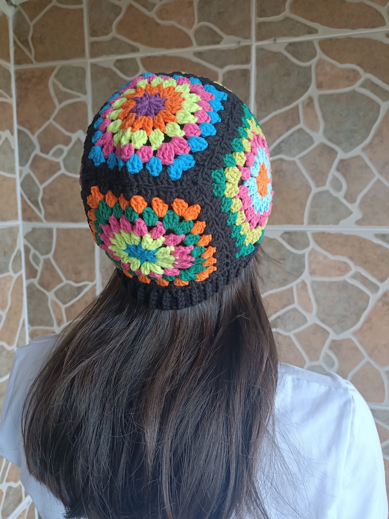 Granny Square Beanie, Crochet Fashion Beanie, Handknit Beanie, Knitted ...
