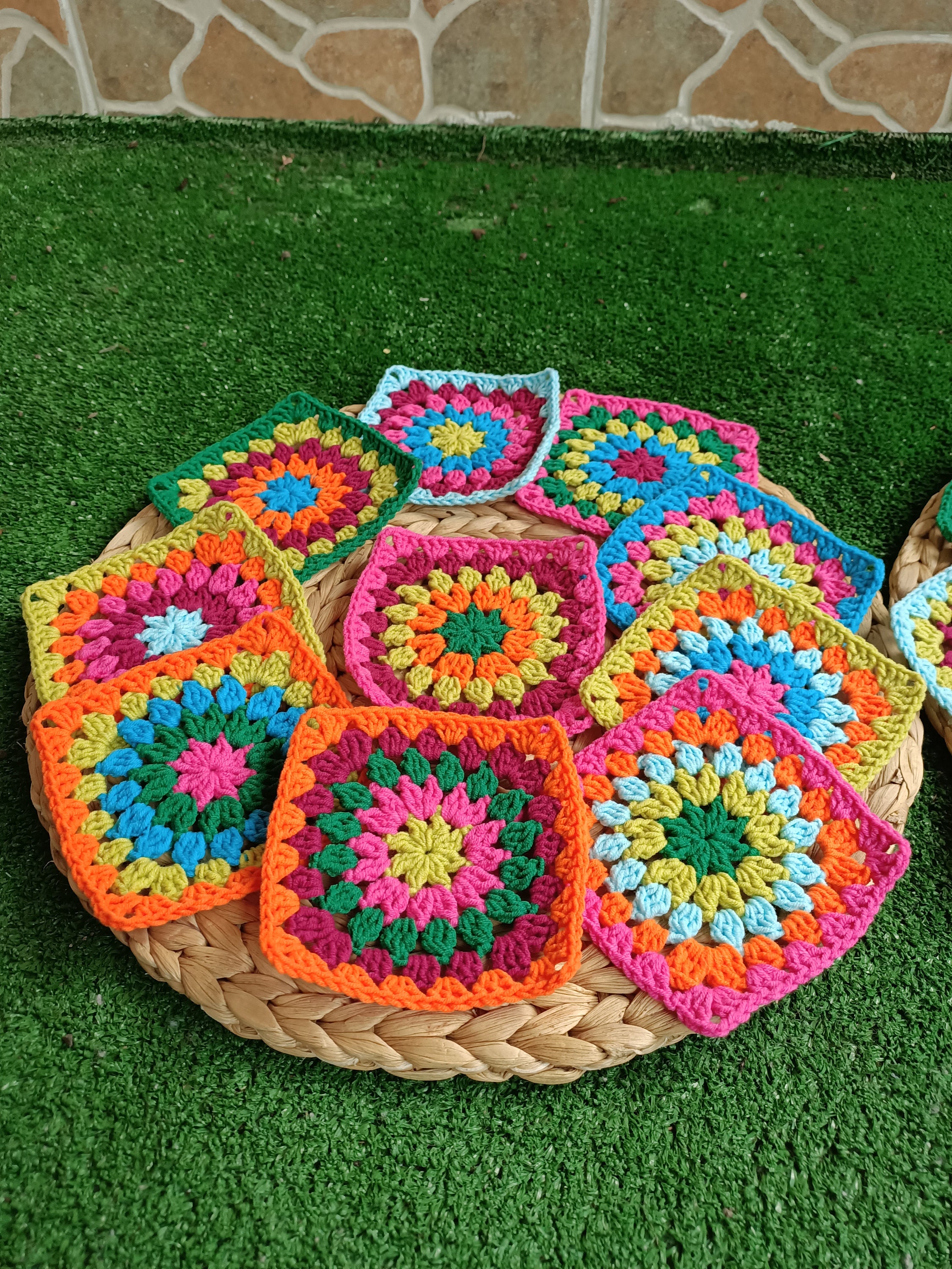20 Multicolored Granny Square Kit, Crocheted Granny Squares, Crochet ...
