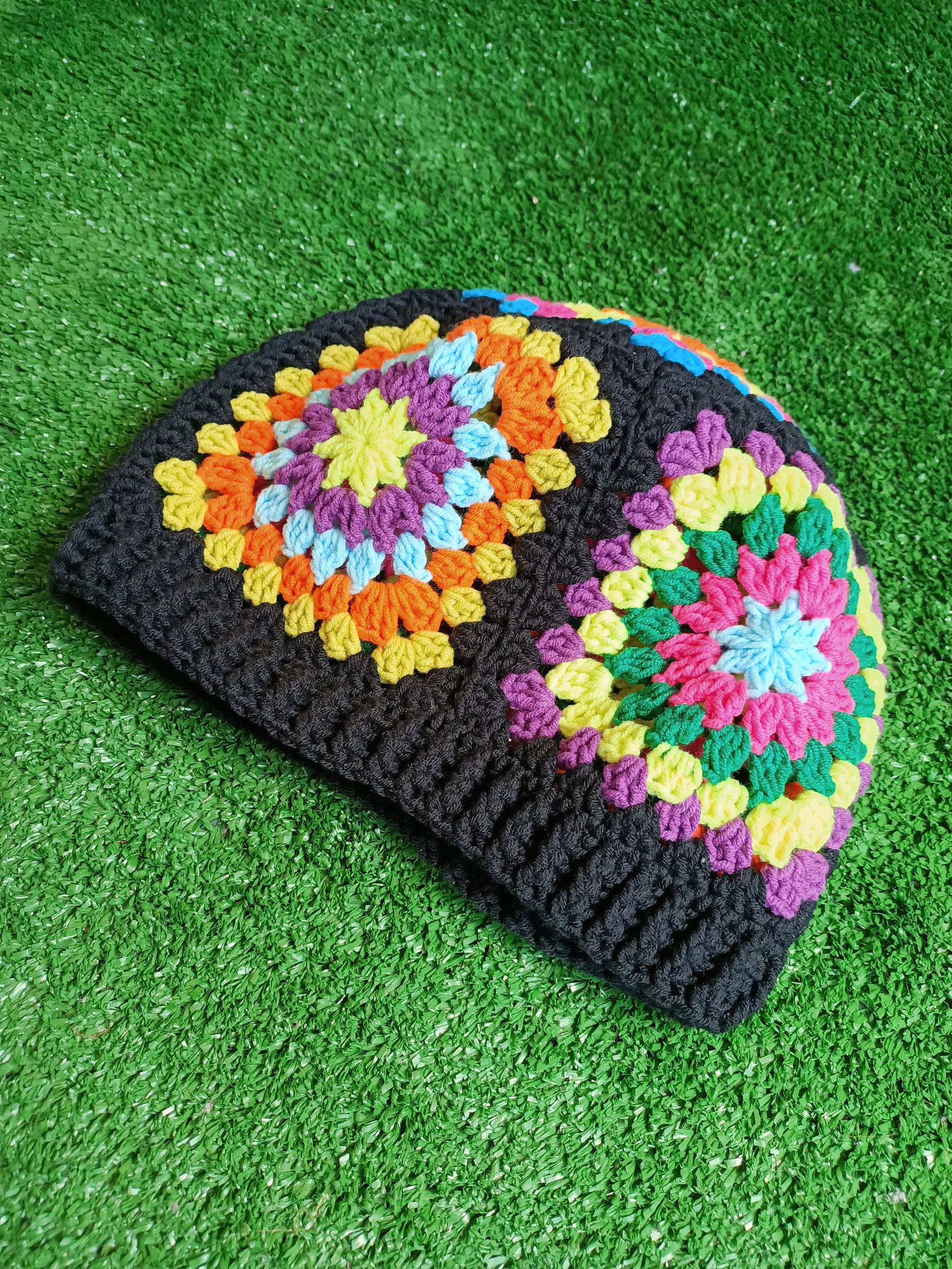 Granny Square Beanie, Crochet Fashion Beanie, Handknit Beanie, Knitted ...