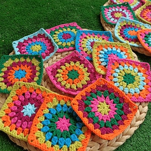 20 Multicolored Granny Square Kit, Crocheted Granny Squares, Crochet ...