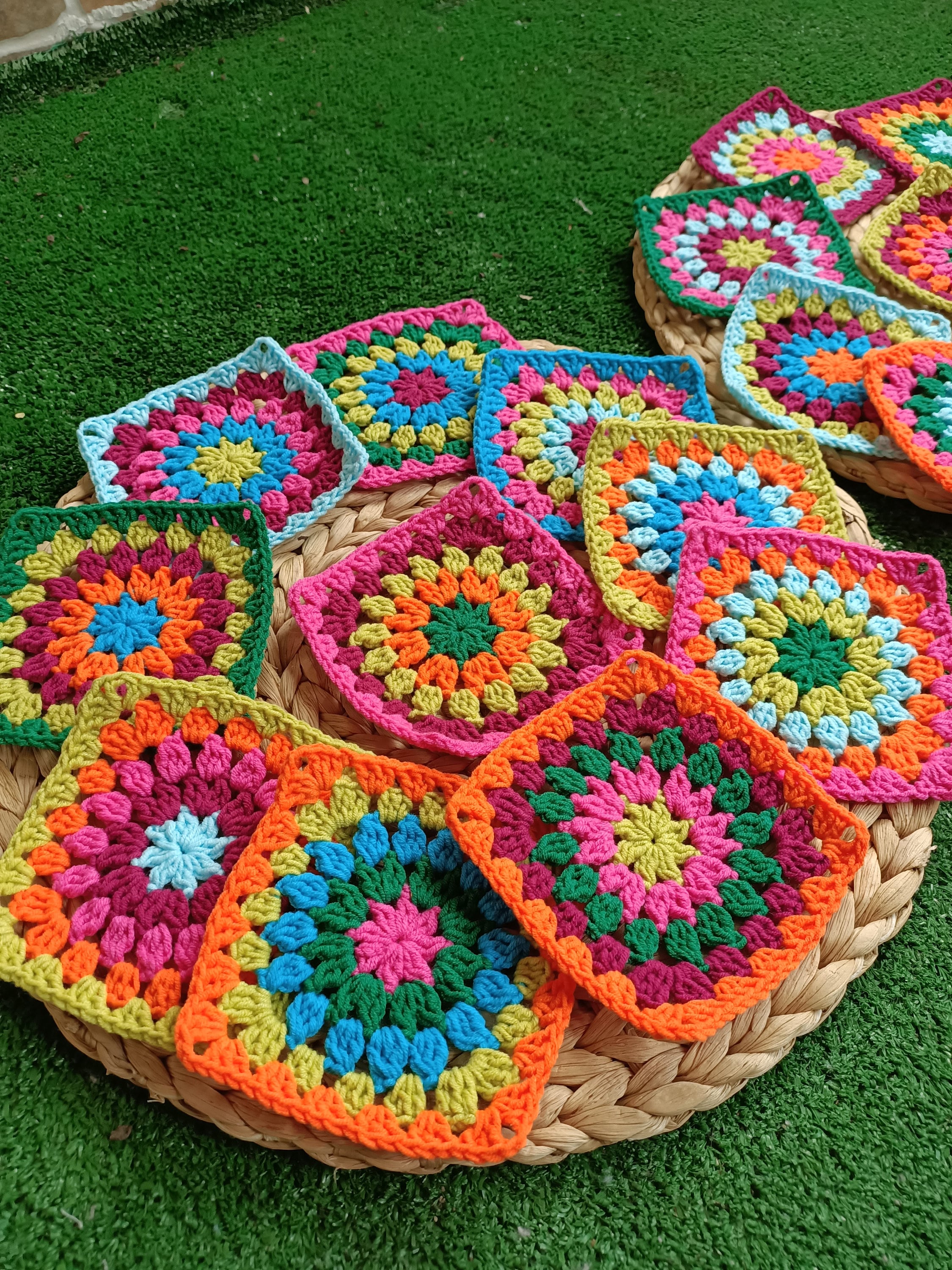 20 Multicolored Granny Square Kit, Crocheted Granny Squares, Crochet ...