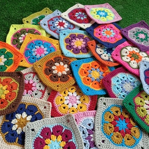 24 African Violet Multicolored Granny Square Set, Crocheted Afgan ...