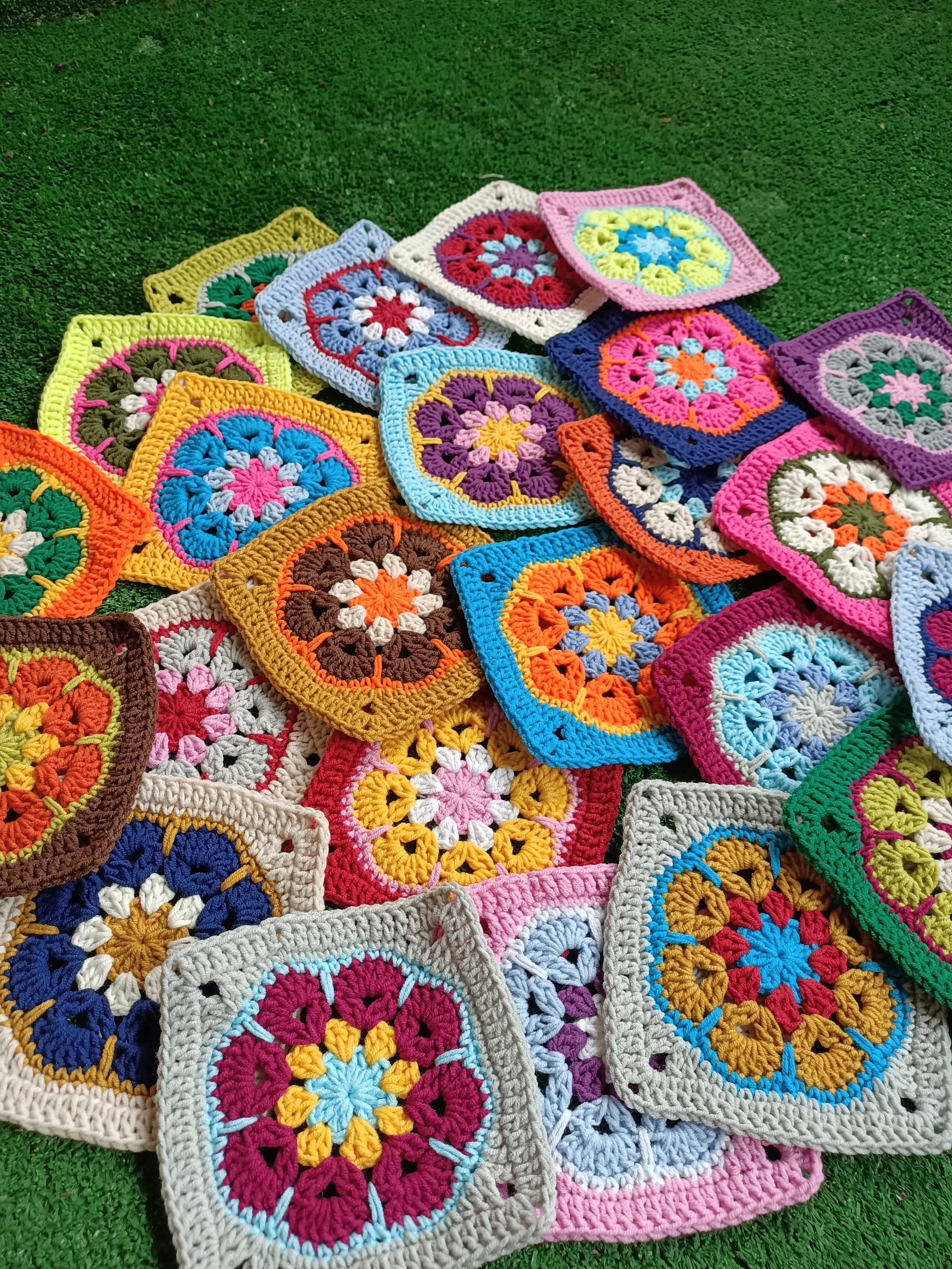 24 African Violet Multicolored Granny Square Set, Crocheted Afgan ...