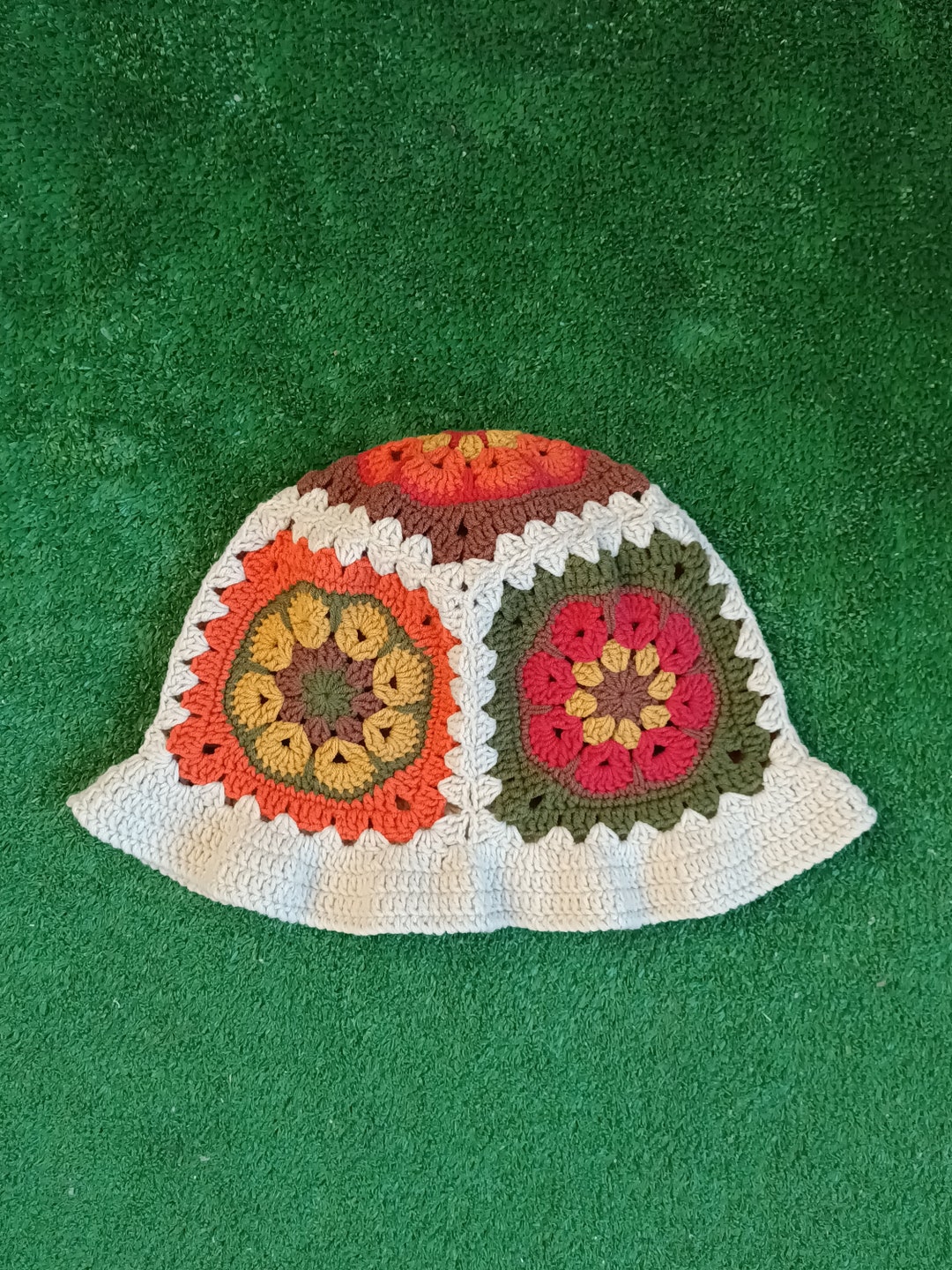 Granny Square Hat Colorful Crochet Bucket Hat Winter Knit - Etsy