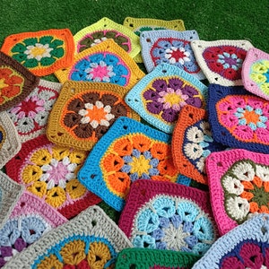 24 African Violet Multicolored Granny Square Set, Crocheted Afgan ...